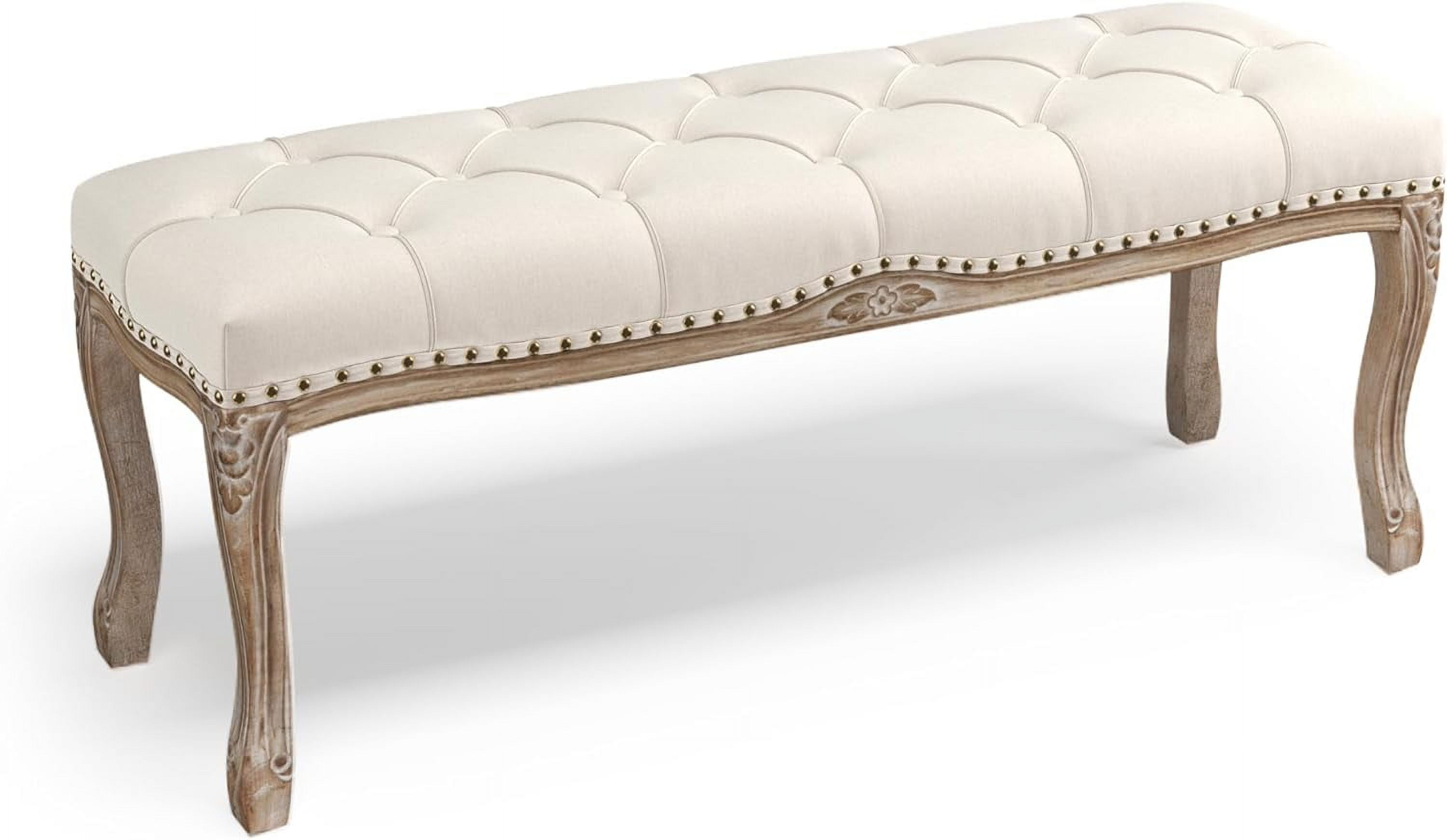 Bedroom Bench, French Vintage Tufted Entryway Bench, 45.2" Carving ...