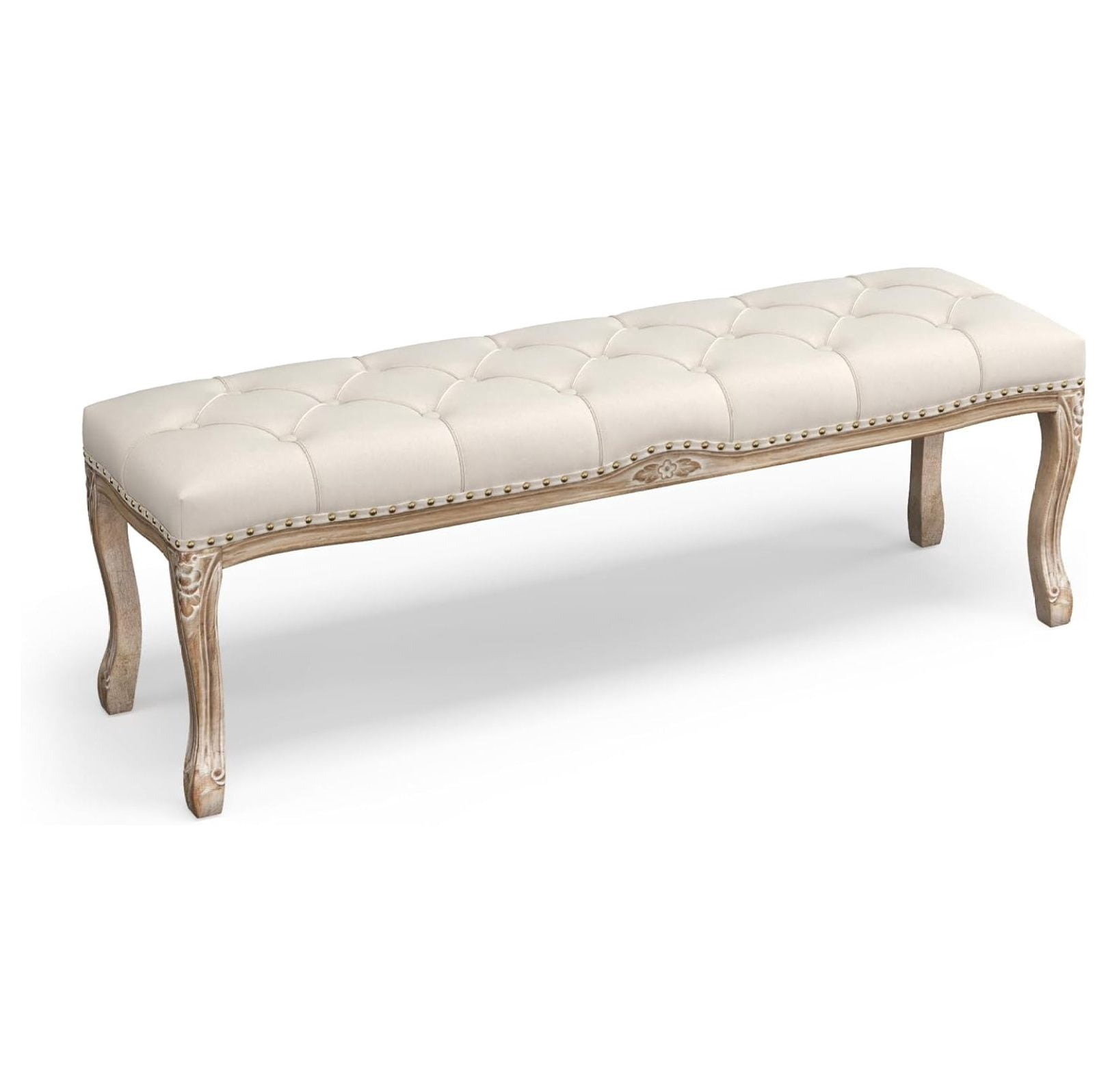 Bedroom Bench, French Vintage Tufted Entryway Bench, 52.5" Carving ...