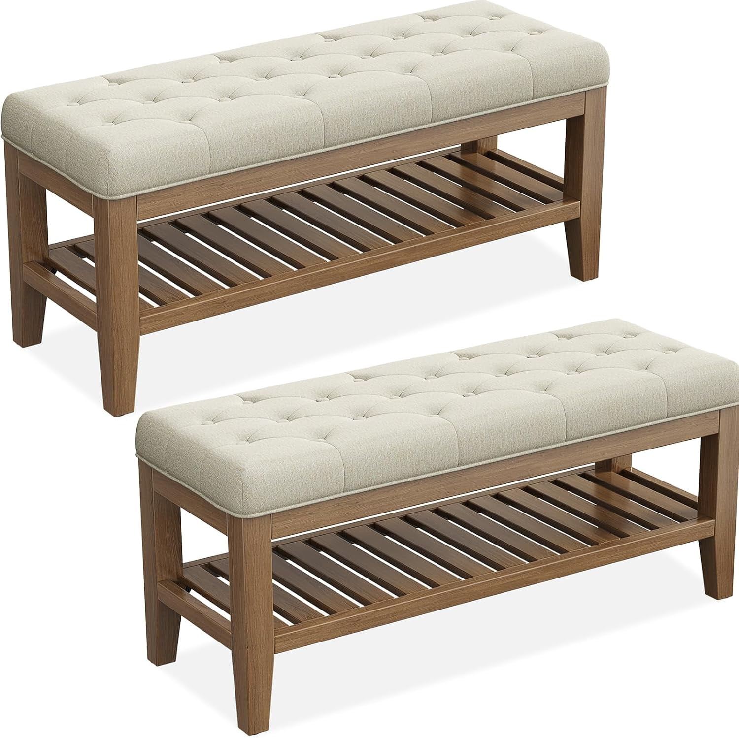 Bedroom Bench Set of 2, 43" End of Bed Shoe Bench, Upholstered Entryway ...