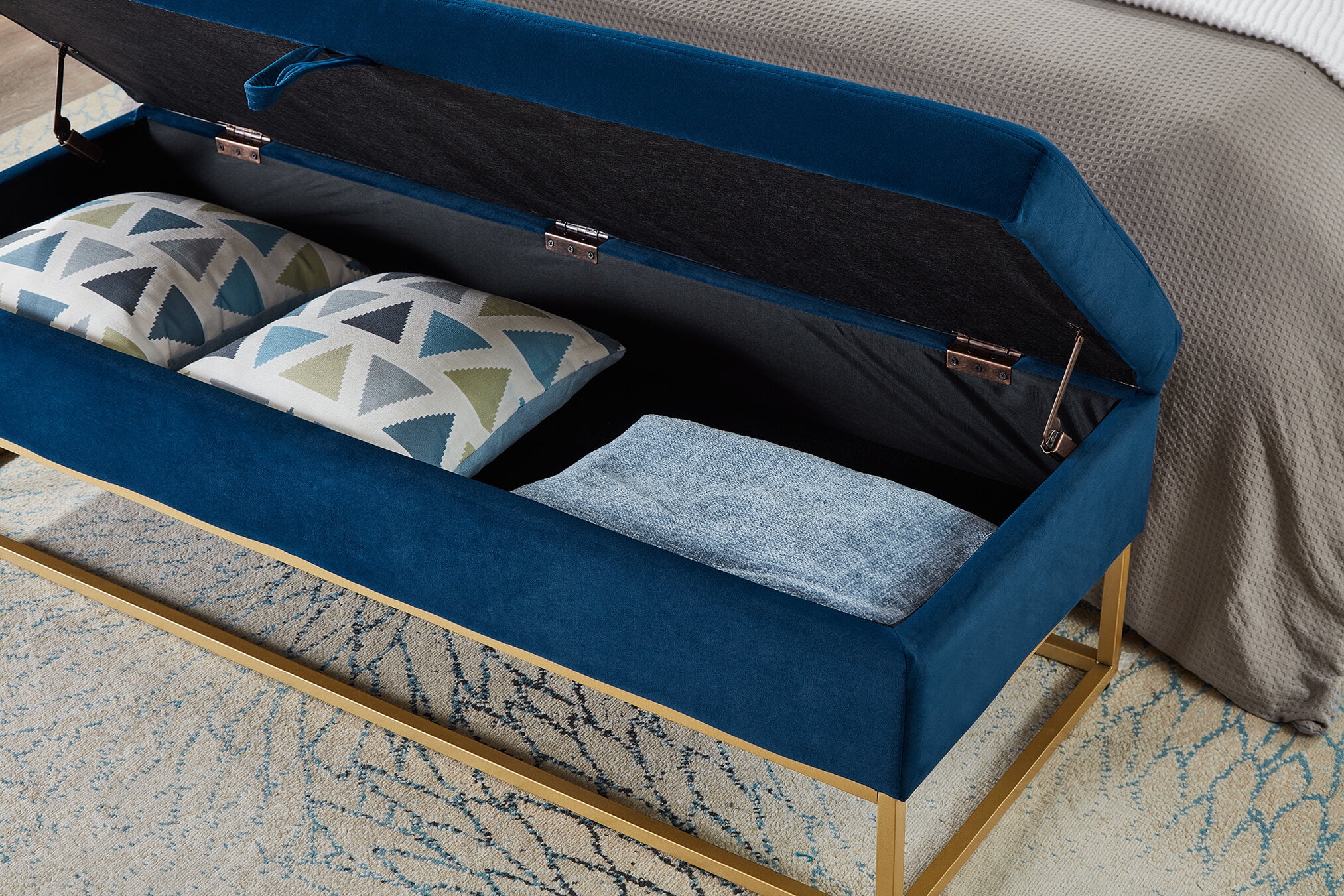 Bedroom Benches 58.6" Bed Bench Metal Base with Storage Navy Blue ...