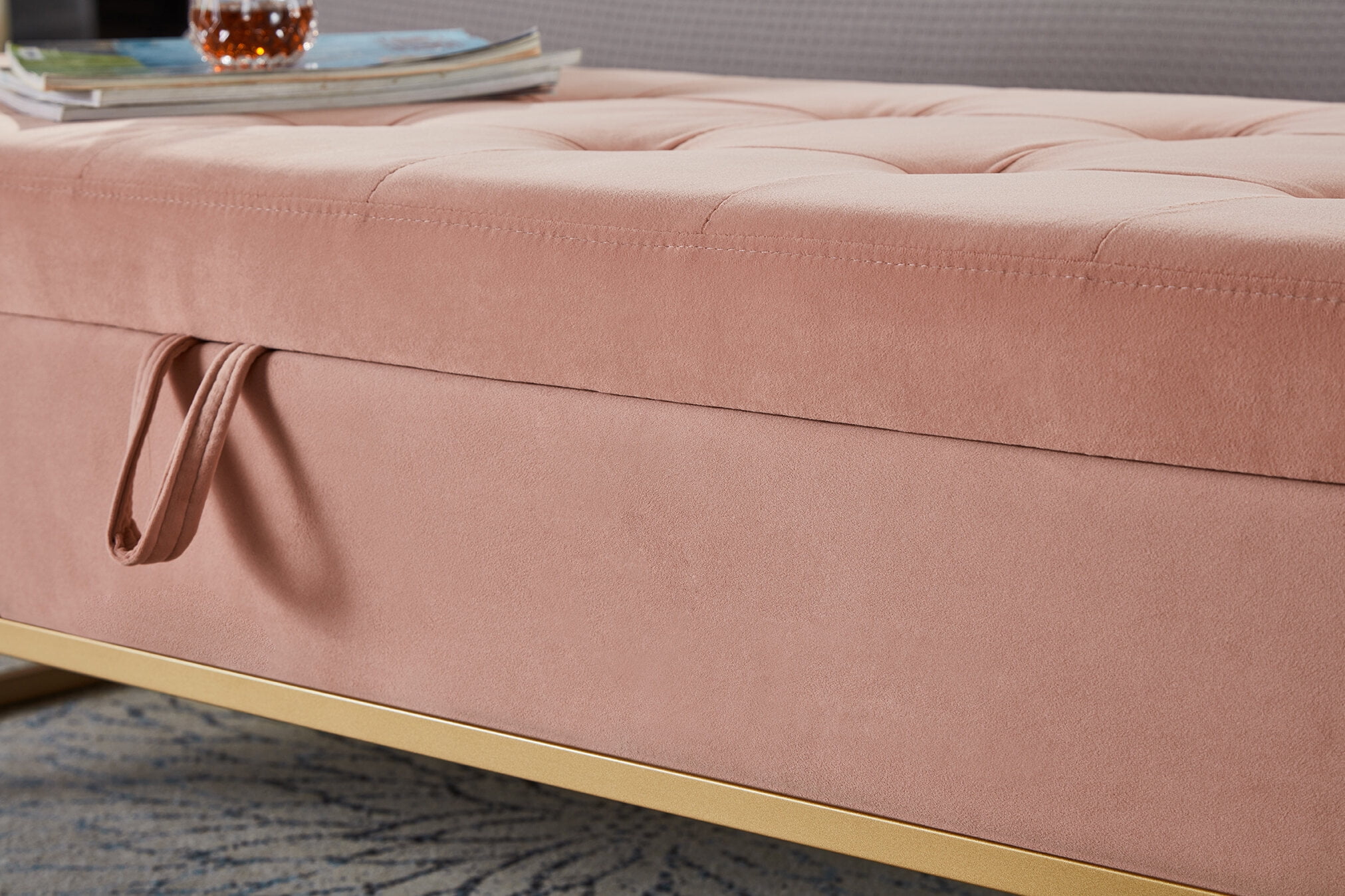 Bedroom Benches 58.6" Bed Bench Metal Base with Storage Pink Velvet ...