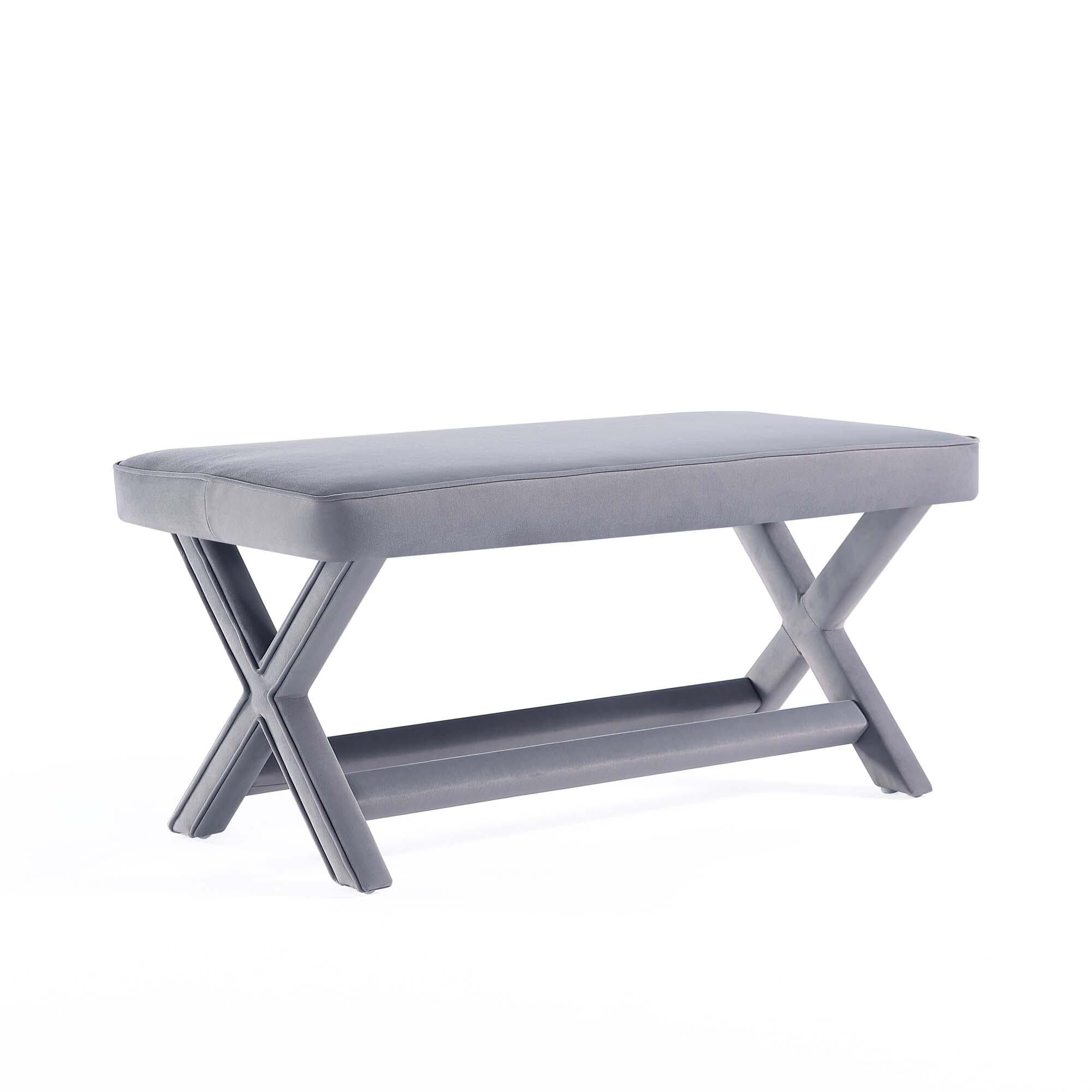 Bedroom Benches Abigail Upholstered Velvet Accent Bench in Gray,Bedroom ...