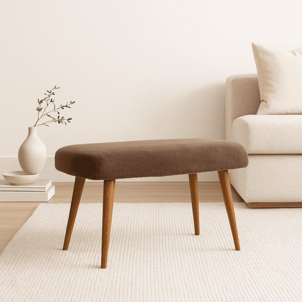 Bedroom Benches Solid Wood Faux Fur Fabric Bench, Upholstered, Nordic ...