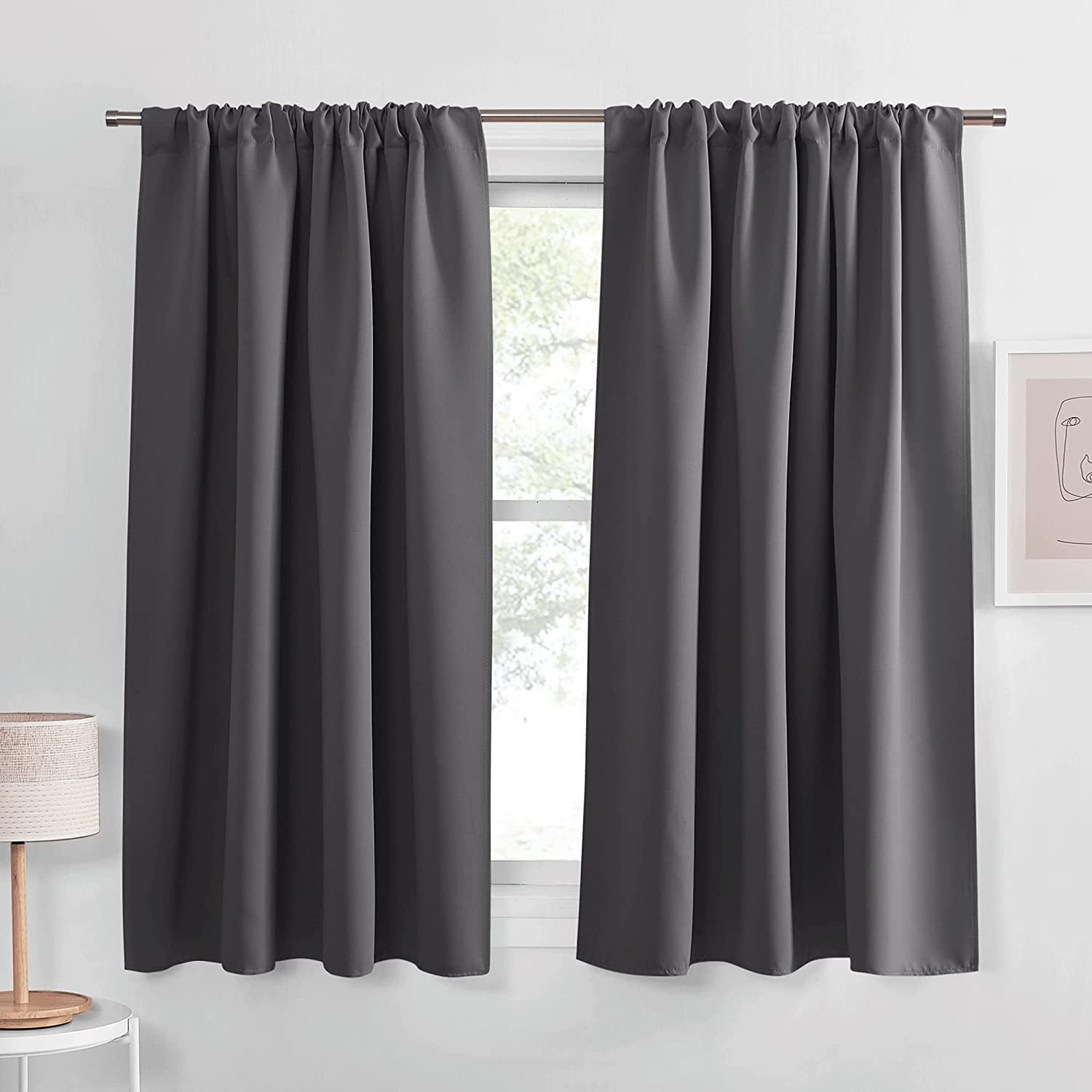 Bedroom Blackout Curtains 45 inch Length - Grey Drapes for Kitchen ...