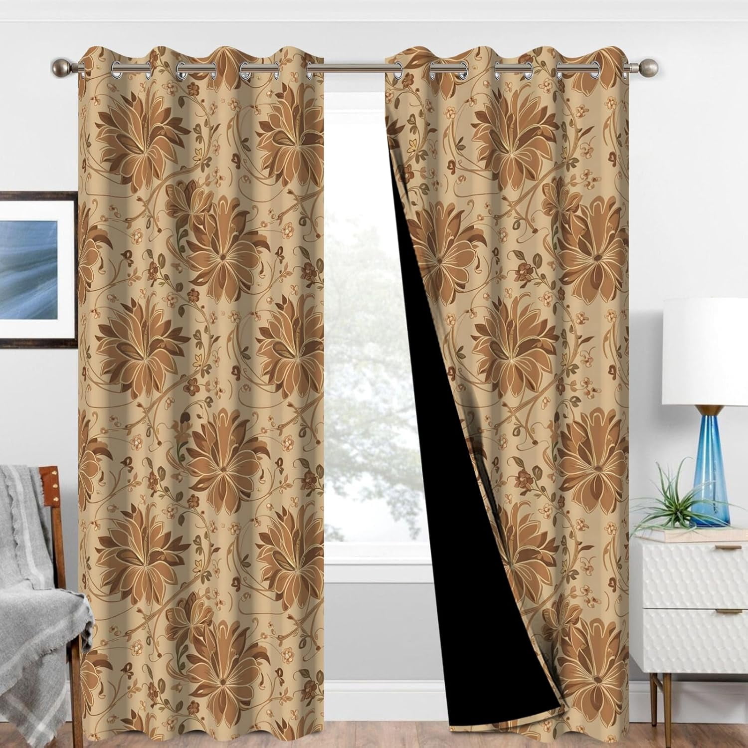 Bedroom Blackout Curtains , Fall Vintage Floral Pattern Black Out ...