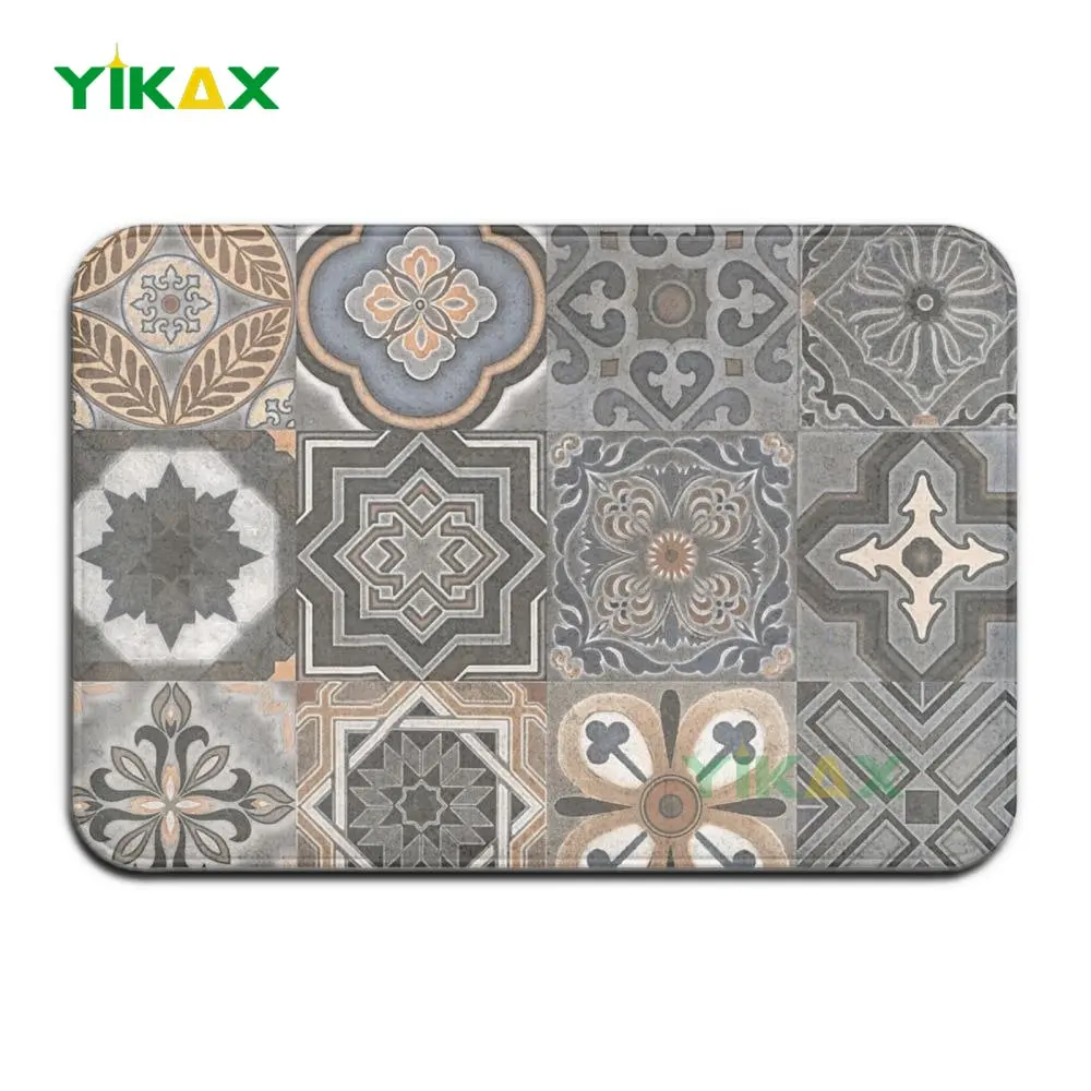 Bedroom Carpet Gray Bohemian Mandala Flower Flannel Rug Non-slip Floor ...