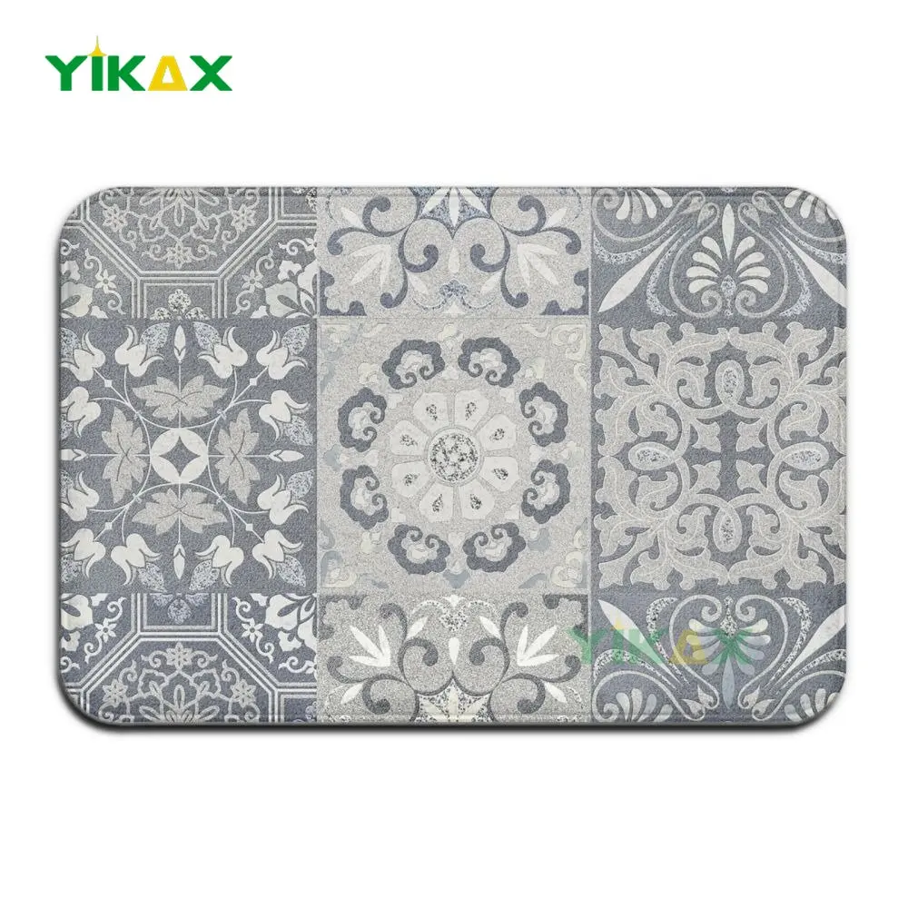 Bedroom Carpet Gray Bohemian Mandala Flower Flannel Rug Non-slip Floor ...