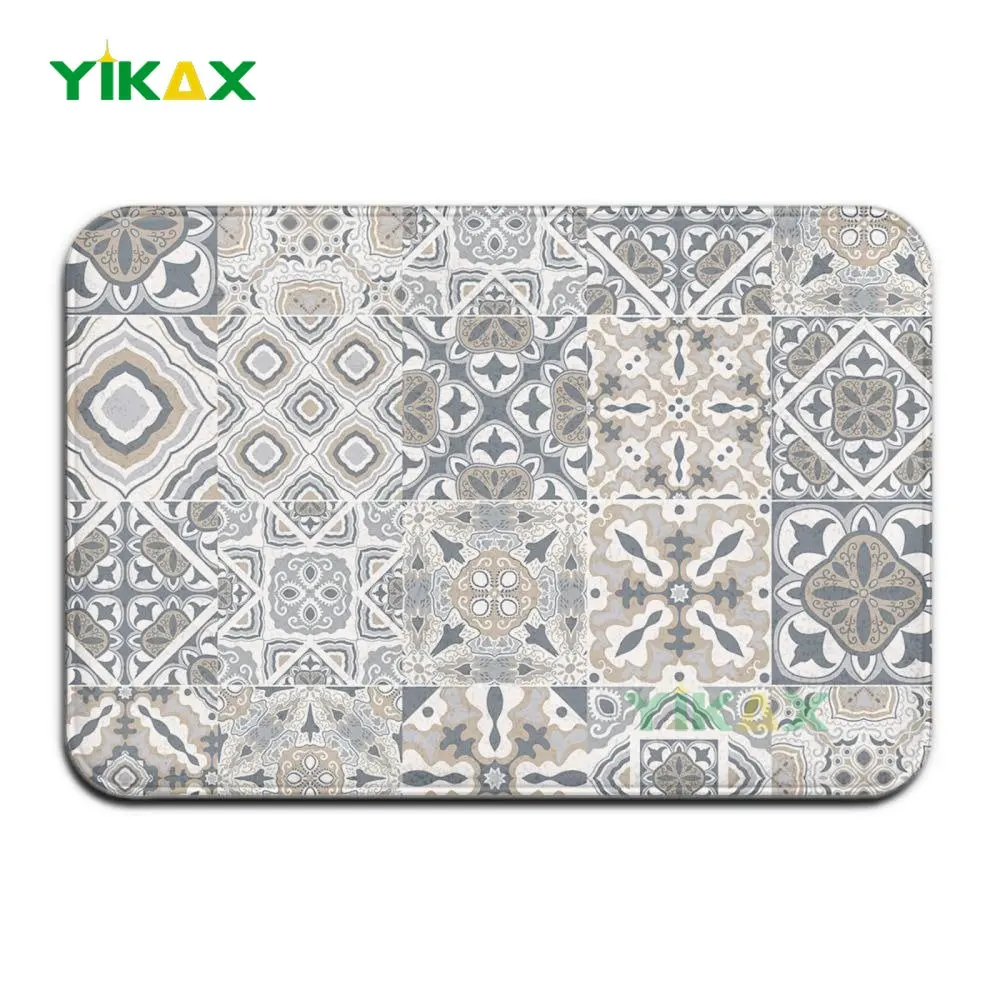 Bedroom Carpet Gray Bohemian Mandala Flower Flannel Rug Non-slip Floor ...