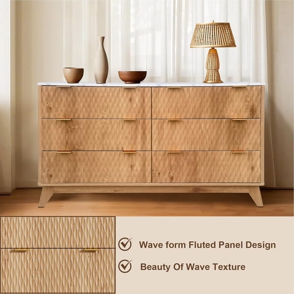 Bedroom Chest of Dresser Wood, 54" Drip Pattern Six-Drawer Chest, Wide ...