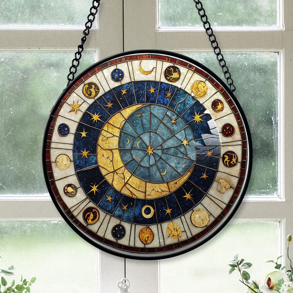 Bedroom Christmas Gift - Blue Starry Sky Moon Astrolabe Stained Glass ...