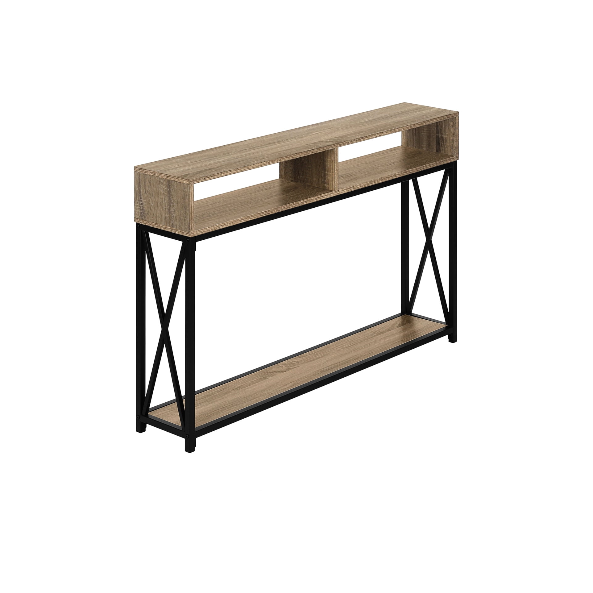 Bedroom Console Table In Taupe - Modern Black Metal Frame, Storage ...