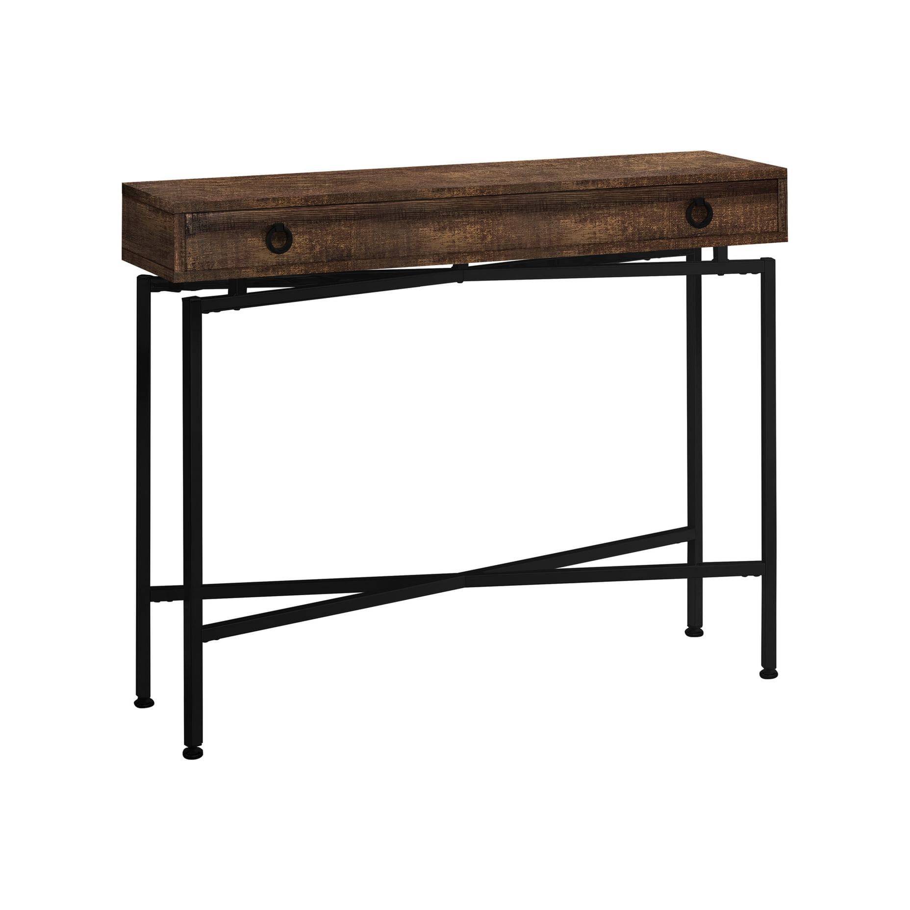 Bedroom Console Table With Drawer - Brown Laminate, Black Metal Base ...