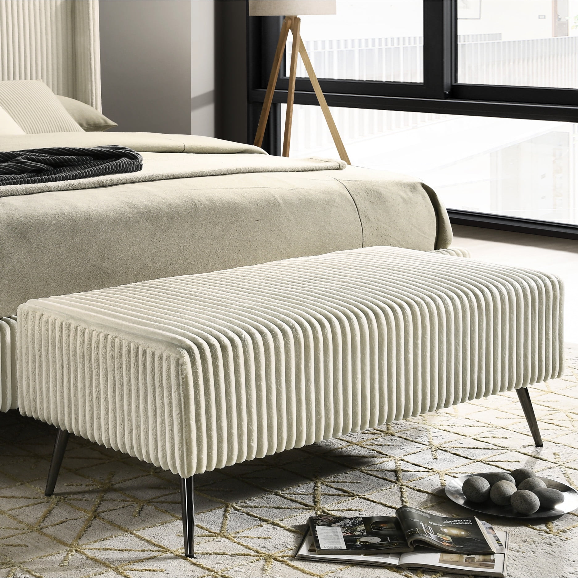 Bedroom Cream Corduroy Magazine Rack Bench - Keeping Your Magazines ...