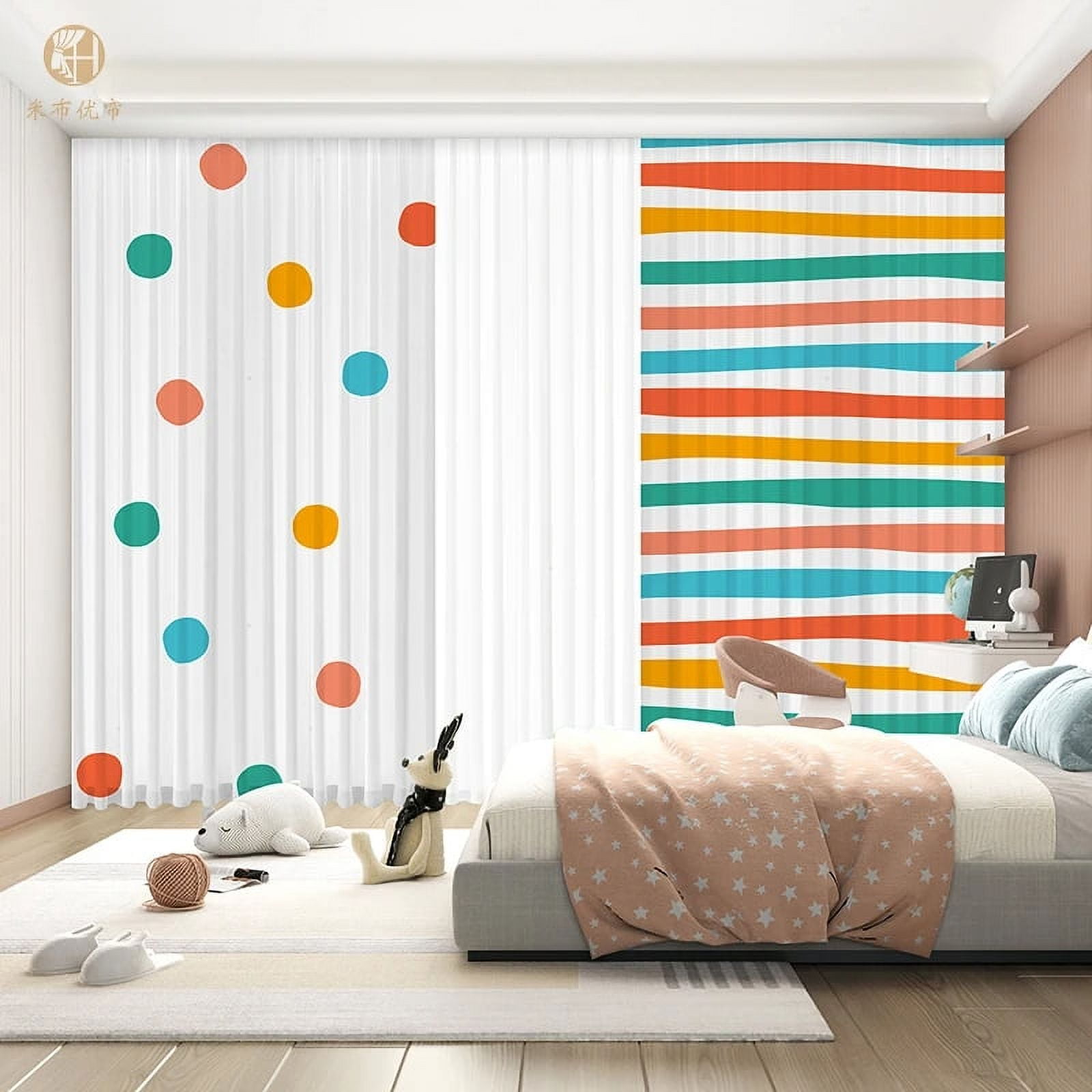 Bedroom Curtain Cartoon Green Simple Creative Flower Art Girl Children ...