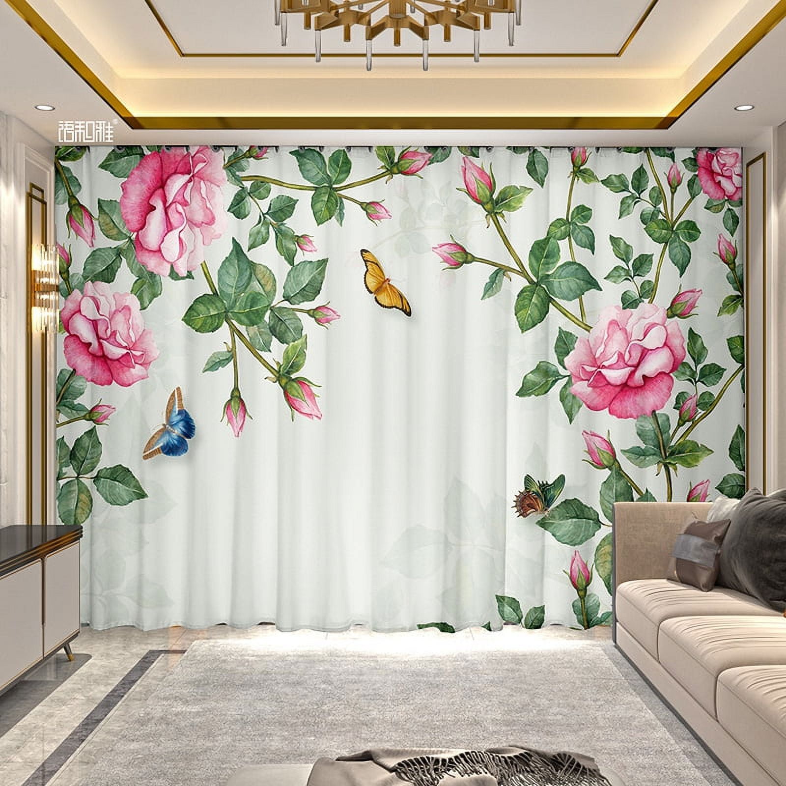 Bedroom Curtain Flower Rose Curtain Pastoral Style 2024 New Living Room Floor-to-ceiling Window ...