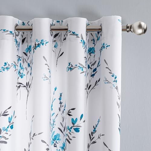 Bedroom Curtains 63 Inches Length 2 Panels Set Floral Curtains Thermal ...