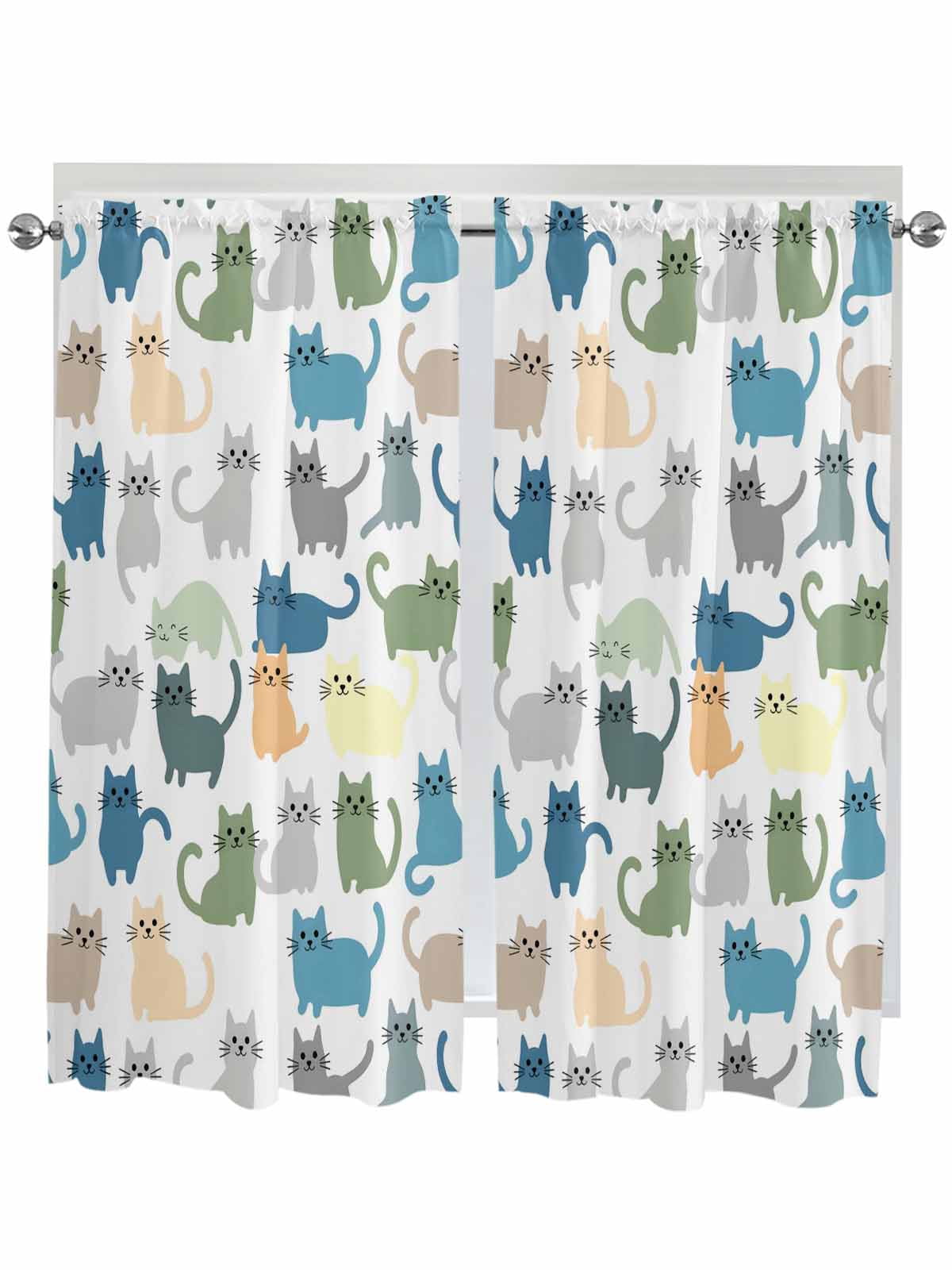 Bedroom Curtains 63 Inches length, Cute Cats Animals Window Treatment ...