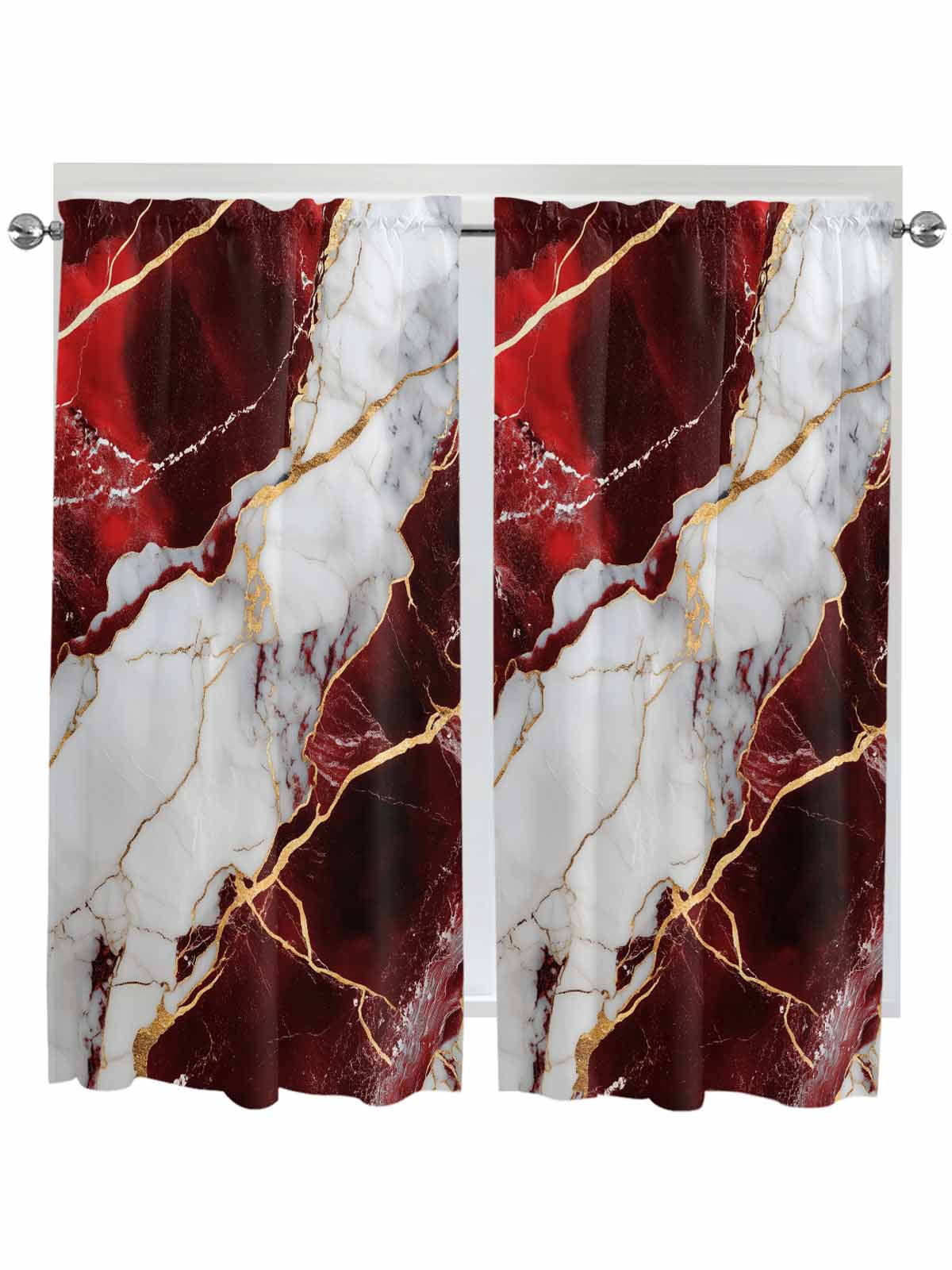 Bedroom Curtains 63 Inches length, Marble Red Window Treatment Curtain ...