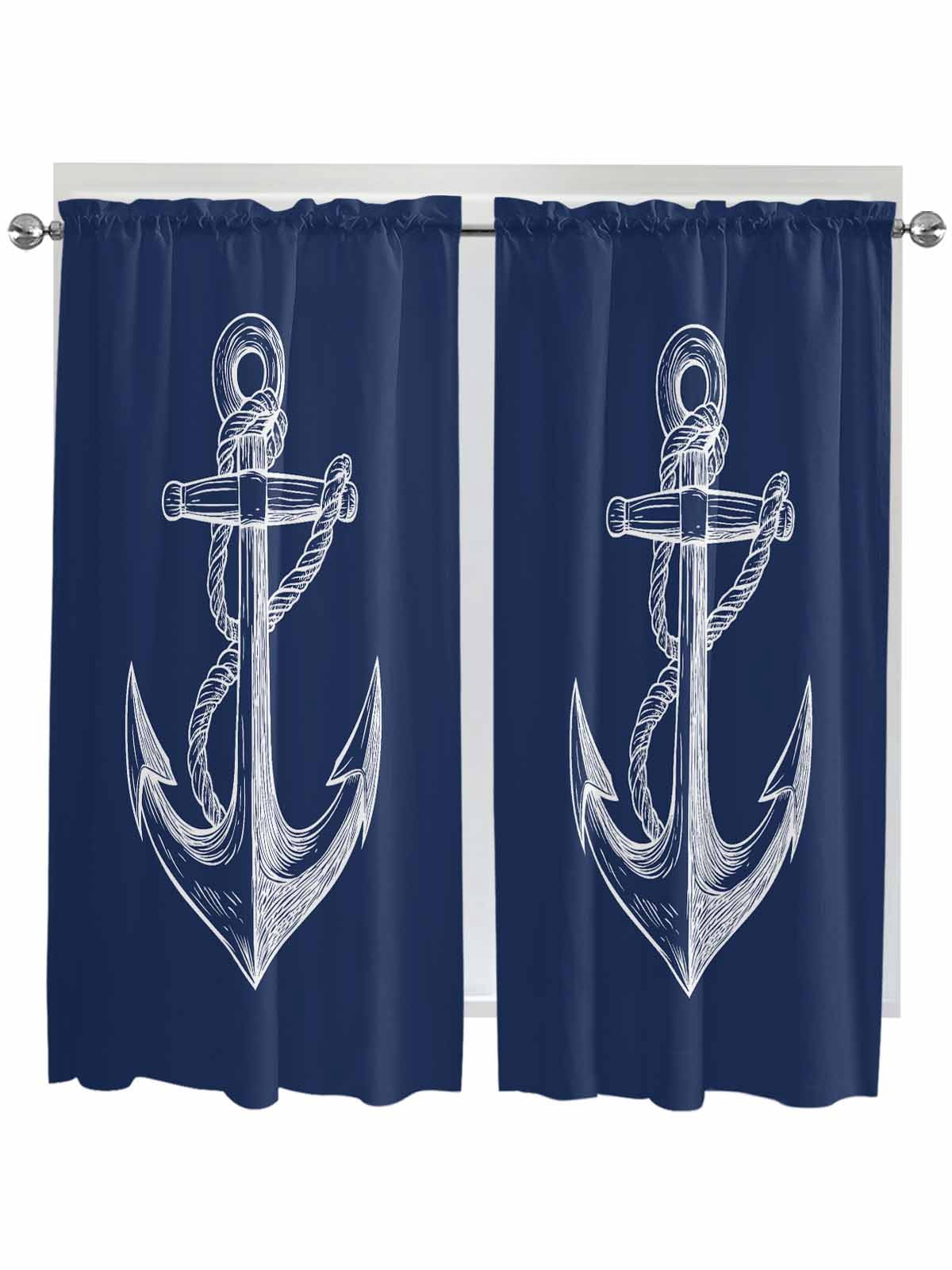 Bedroom Curtains 63 Inches length, Nautical Anchor Window Treatment ...