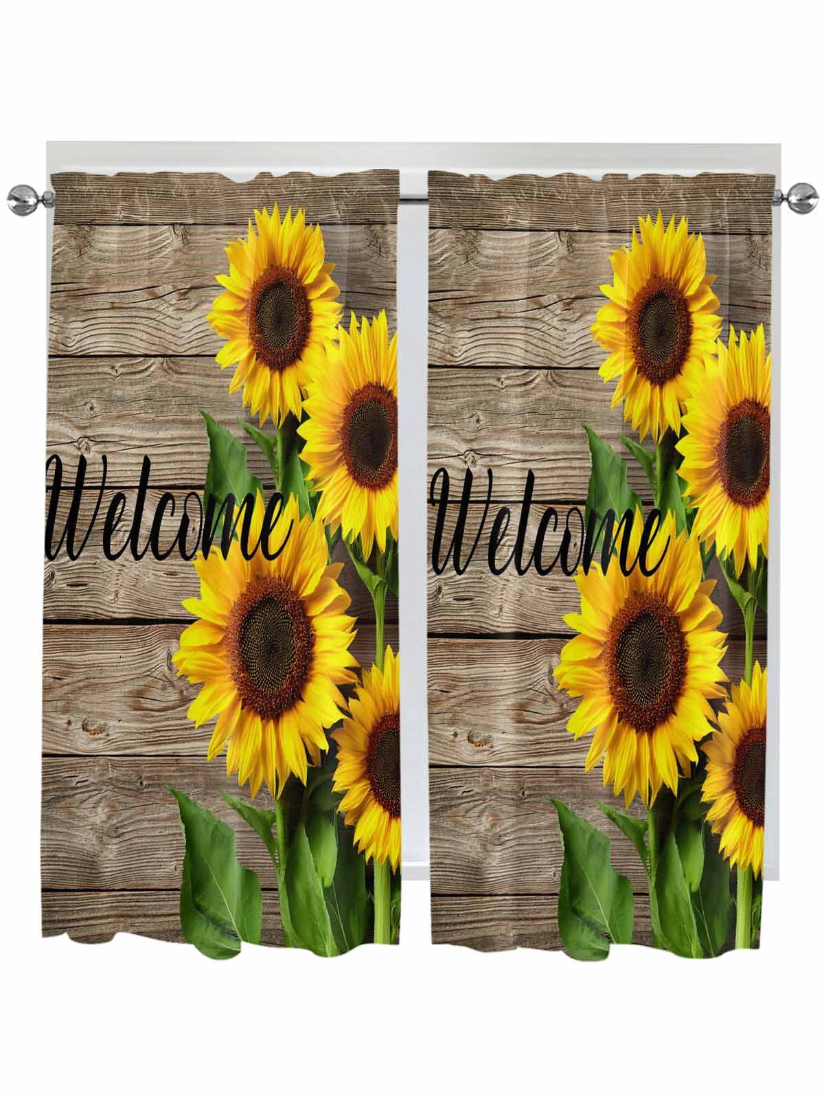 Bedroom Curtains 63 Inches length, Sunflower Welcome Window Treatment ...