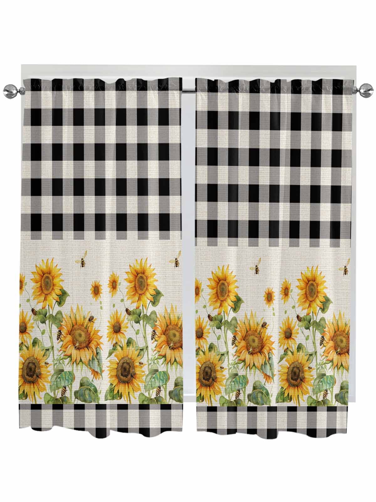 Bedroom Curtains 63 Inches length, Sunflower Window Treatment Curtain ...
