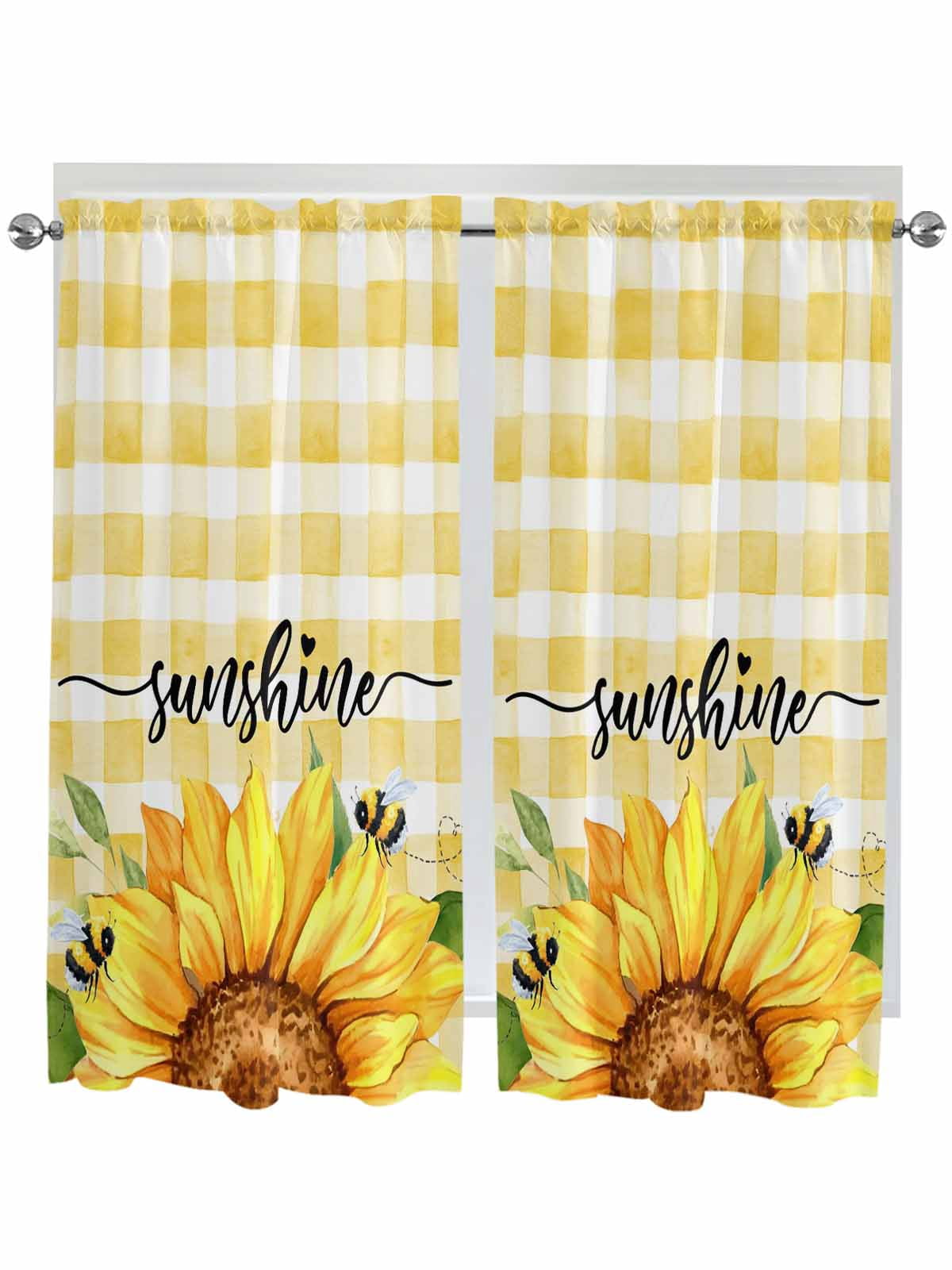 Bedroom Curtains 63 Inches length, Sunflowers Window Treatment Curtain ...