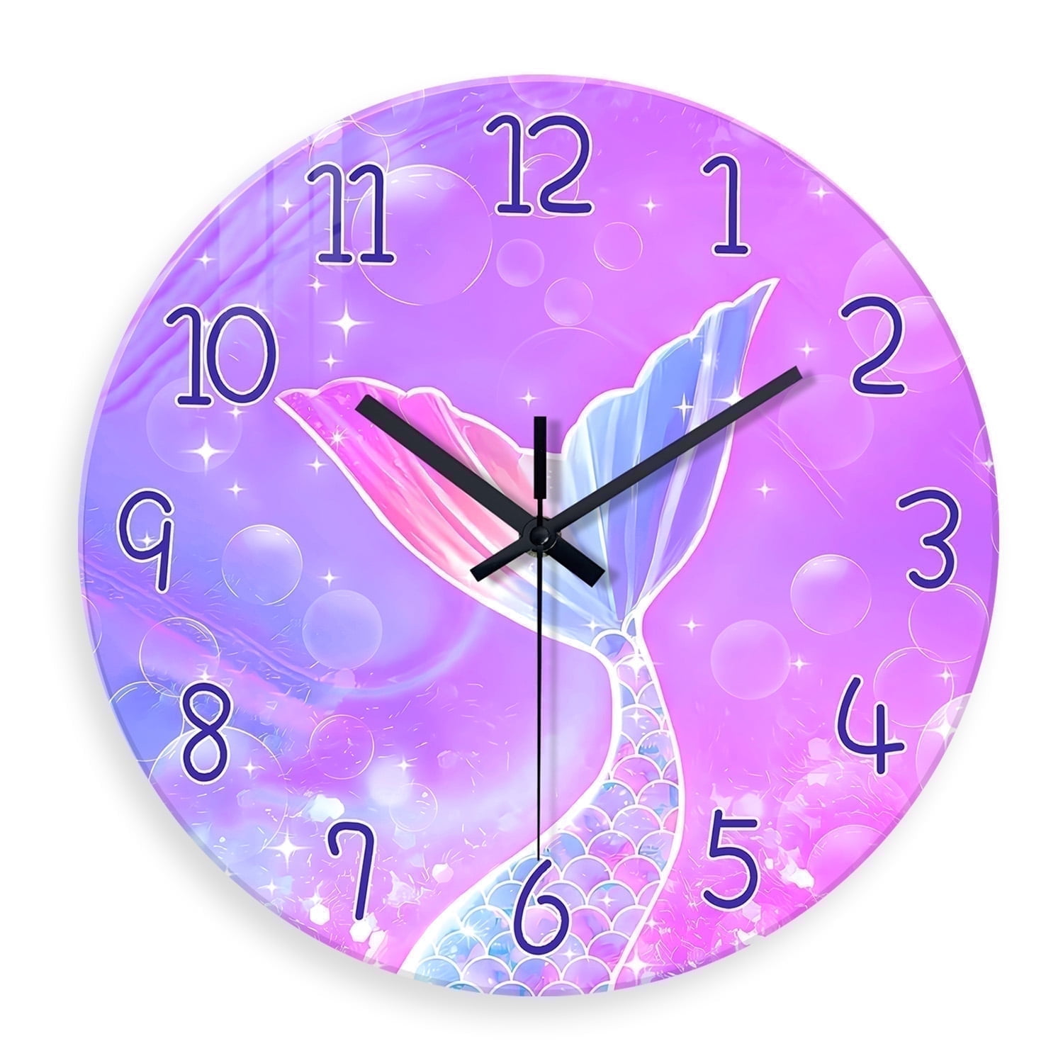 Mermaid Wall Clock for Girls' Bedroom 12 Inch Silent Round Wall Clock ...