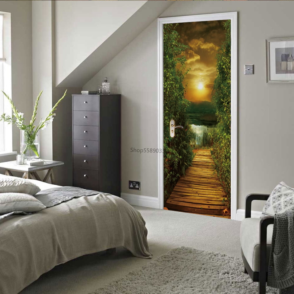 Bedroom Door Refurbishing Vinyl Adhesive Wallpaper 3D Pastoral Scenery ...