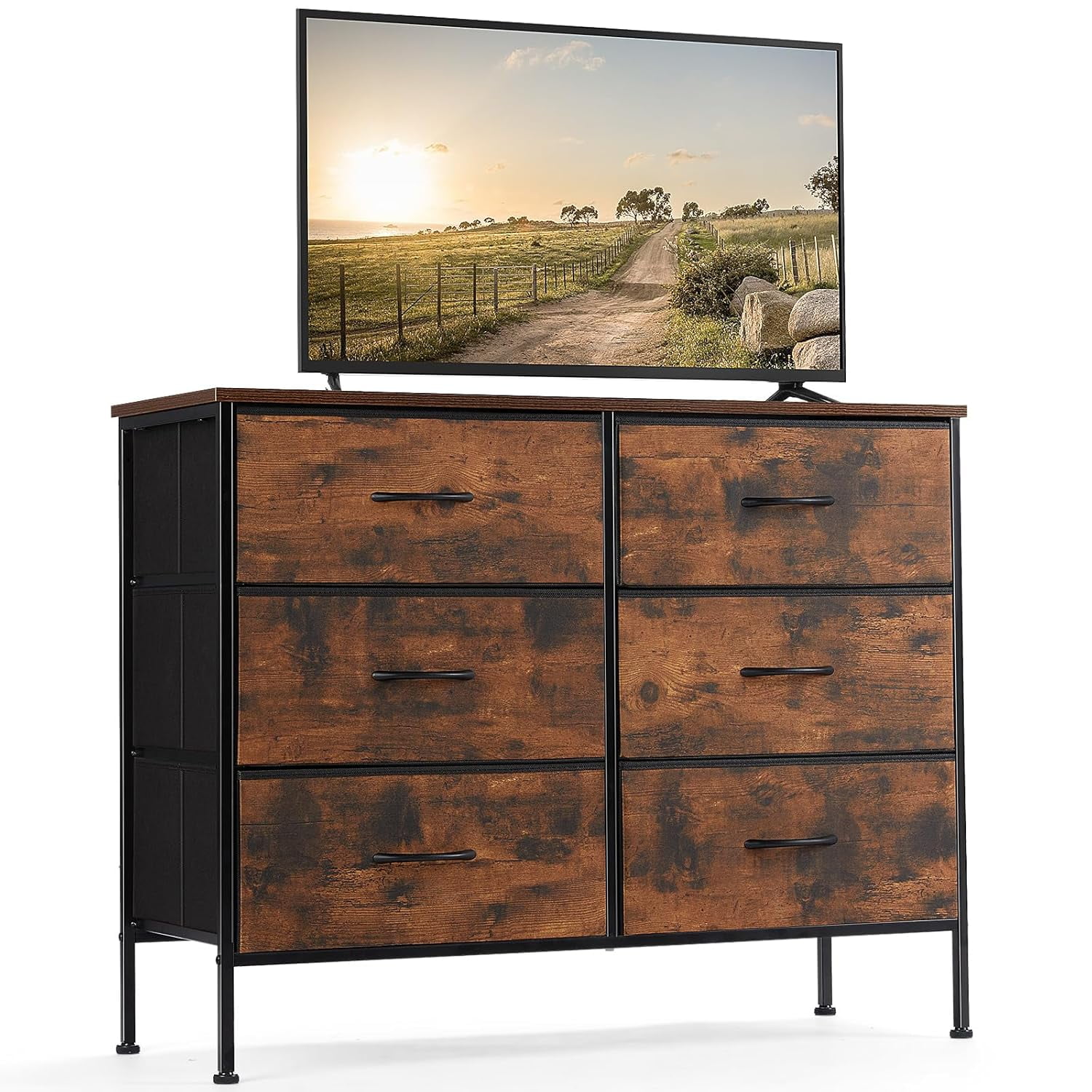 Bedroom Dresser, 45 Inch TV Stand, 6-Drawer Fabric Storage Cabinet with ...