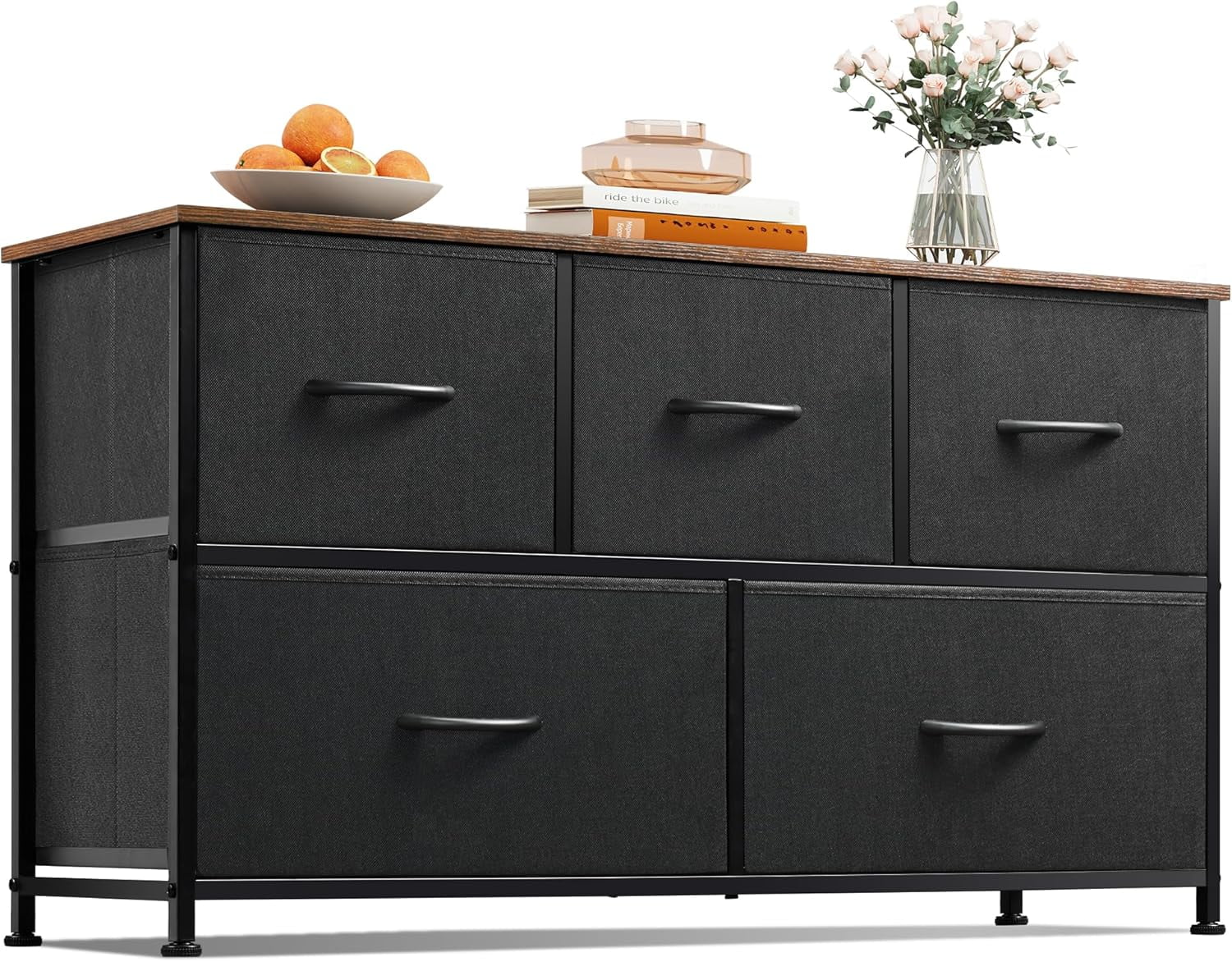 Bedroom Dresser with 5 Drawers, Wide Chest of Drawers, Fabric Dresser ...