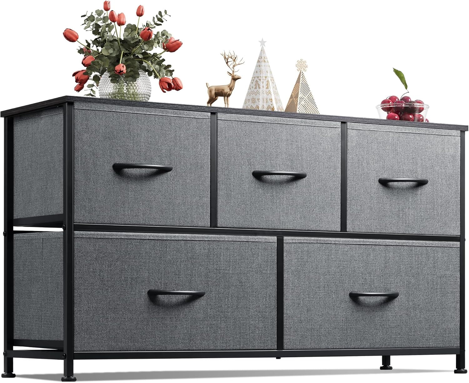 Bedroom Dresser with 5 Drawers, Wide Chest of Drawers, Fabric Dresser ...
