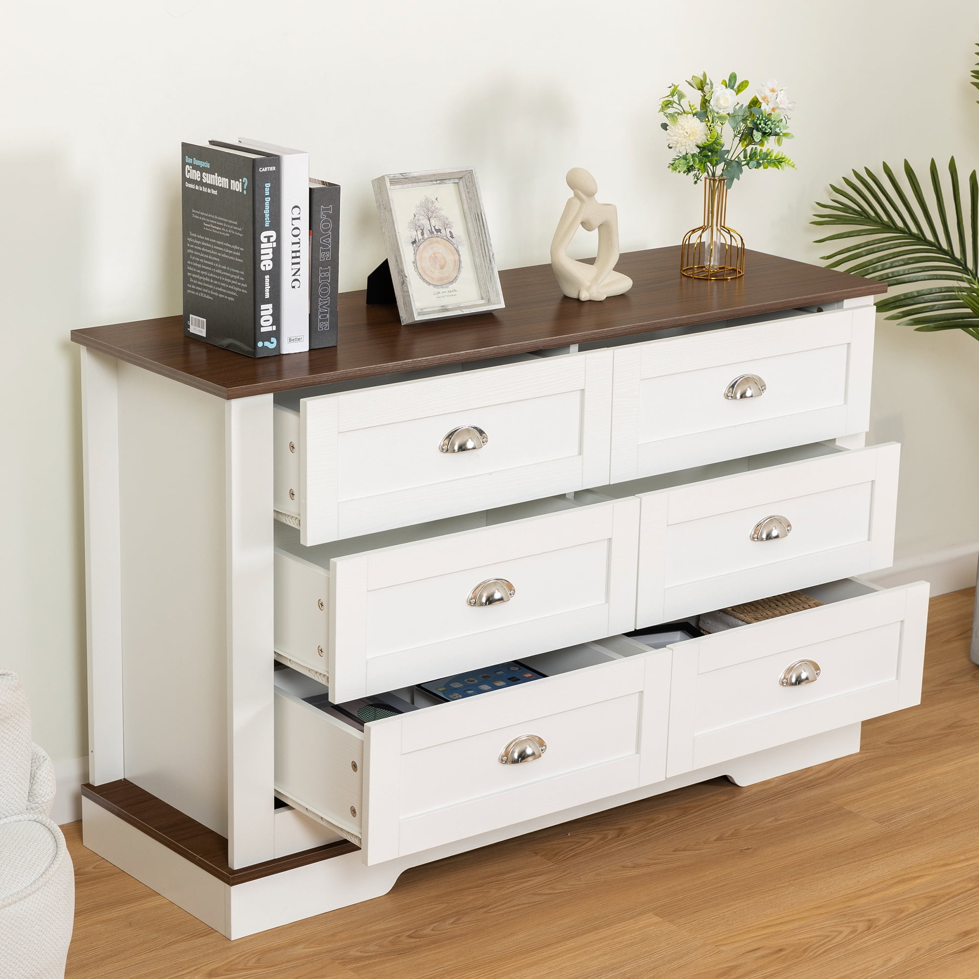 Bedroom Dresser Cabinet White,Horizontal Chest of Drawers,Wood Accent ...