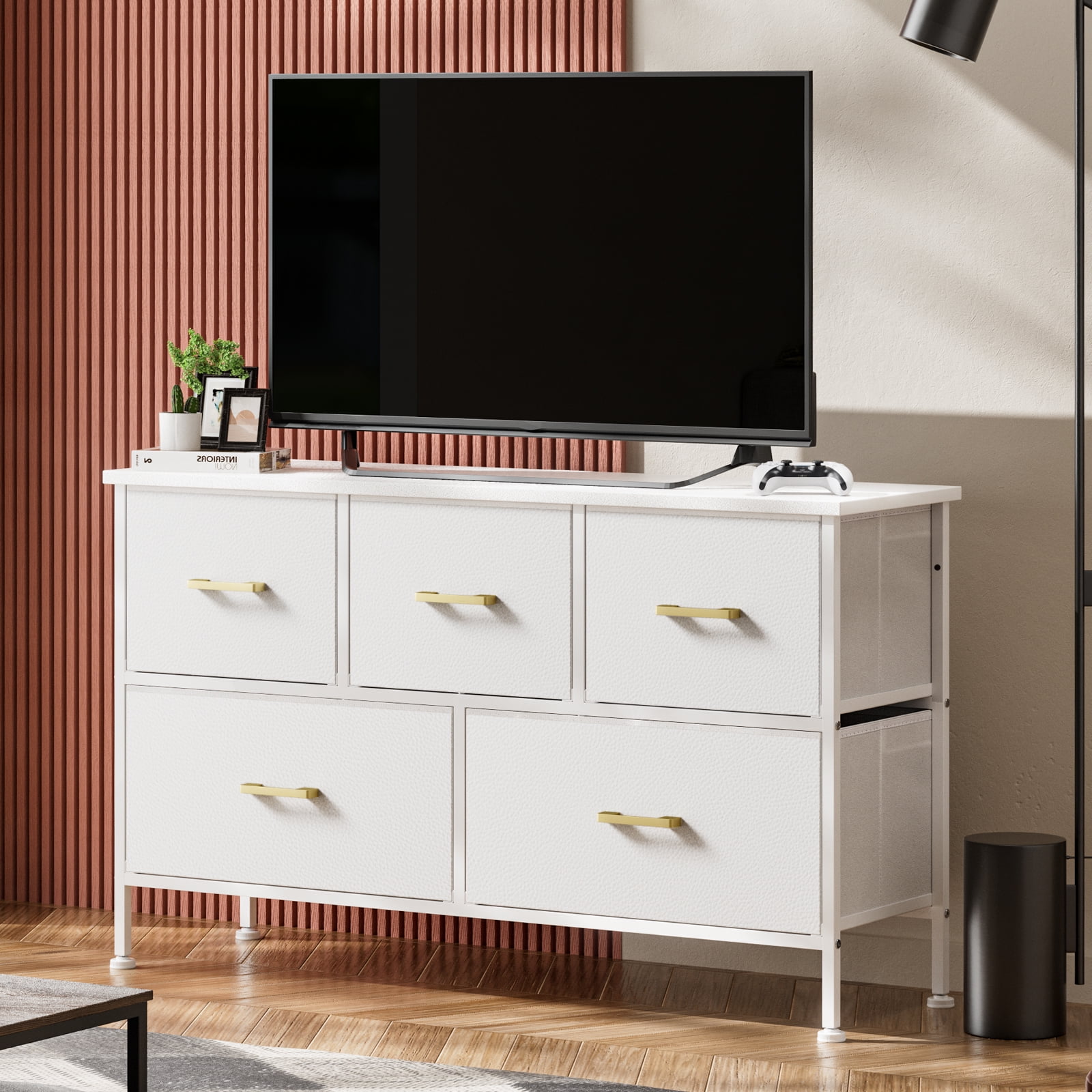 Bedroom Dresser Featuring 5 Drawers, White Closet Dresser, Suitable for ...