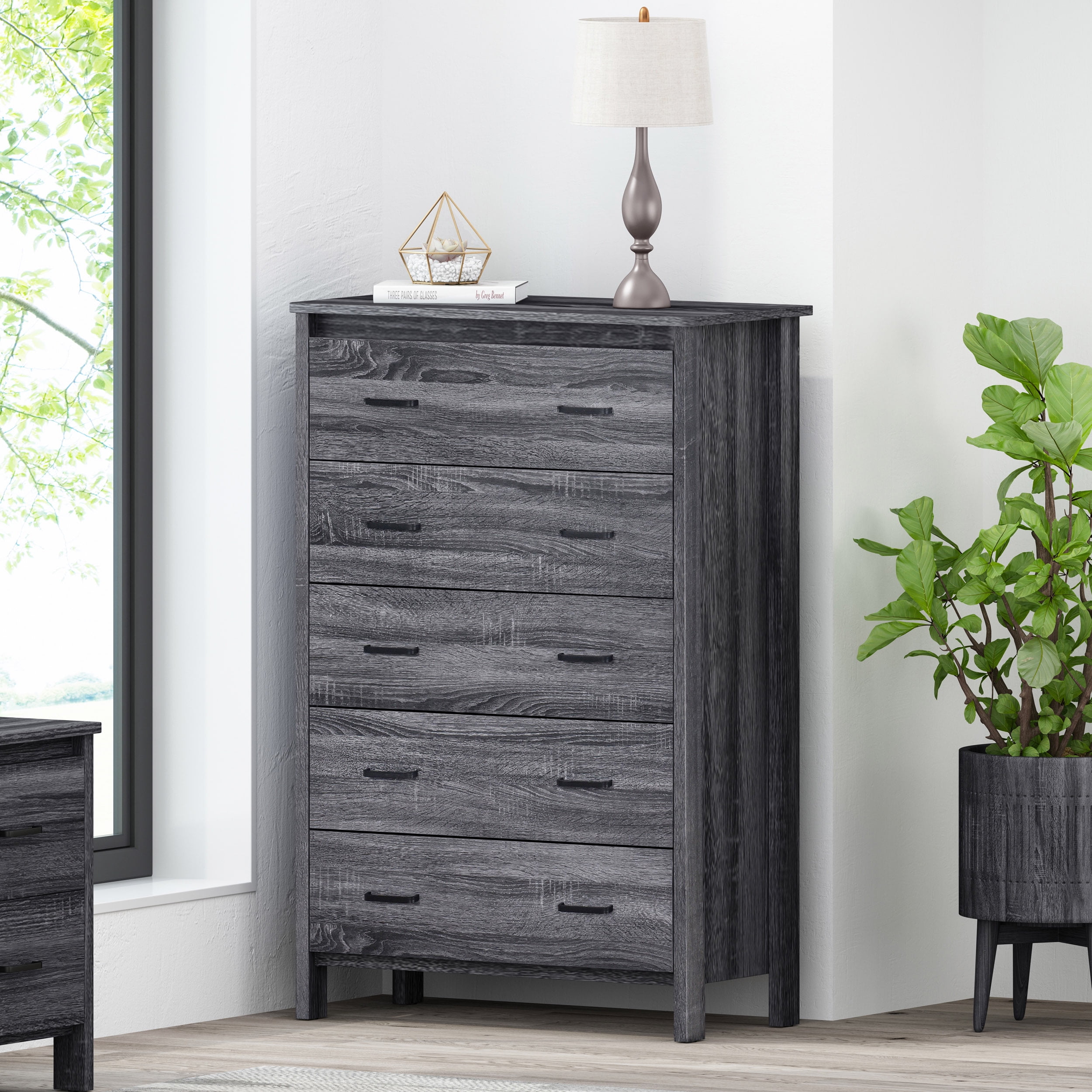 Bedroom Dressers, Toolless Assembly 5 Drawes Chest, Dark Grey Chests ...