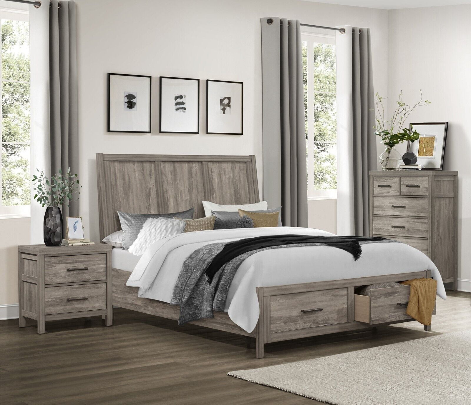 Bedroom Furniture 3pc Set Platform King Bed with Drawers Chest ...
