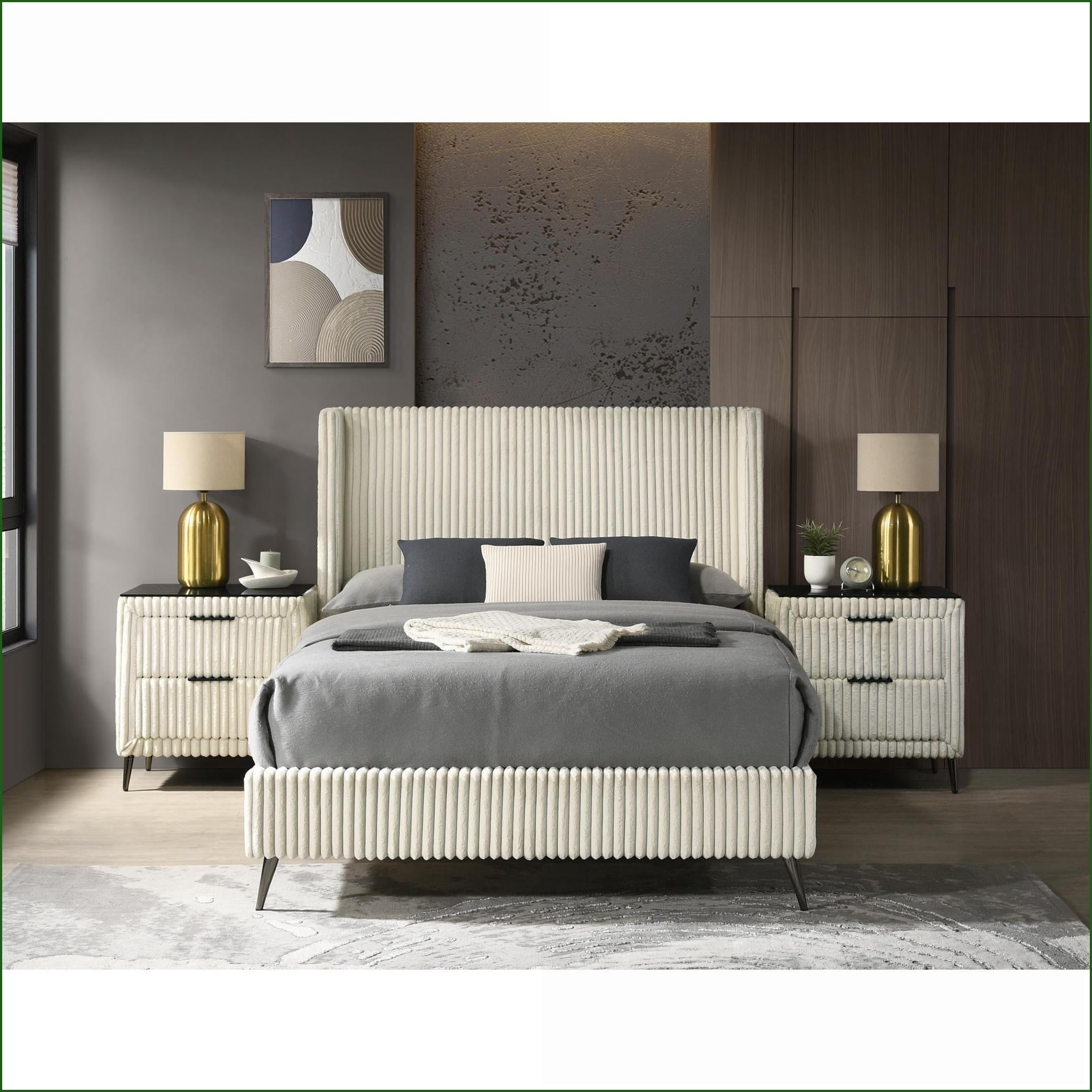 Bedroom Furniture Set Queen Wingback Bed with 2 Nightstands & Bench ...