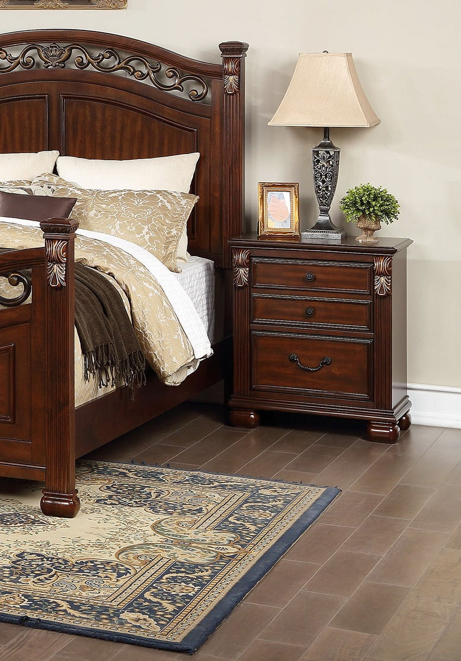 Bedroom Furniture Traditional Look Unique Wooden Nightstand Drawers Bed ...