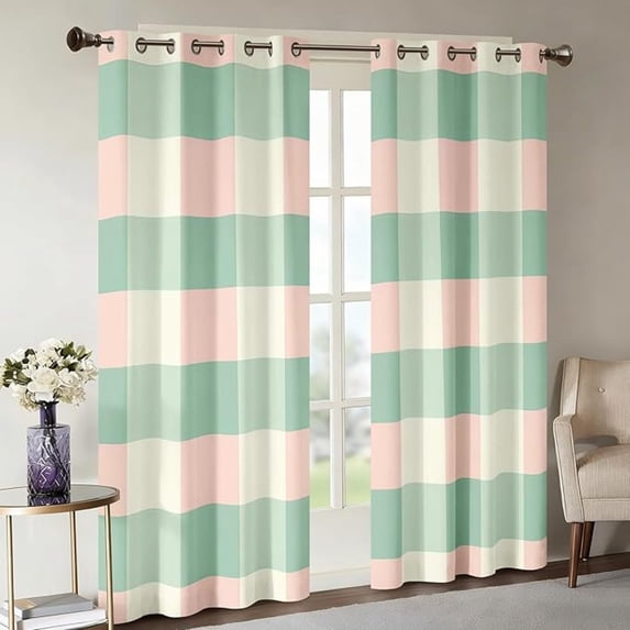 Bedroom Green Pink Checkered Curtains, Home Decor Modern Gingham ...