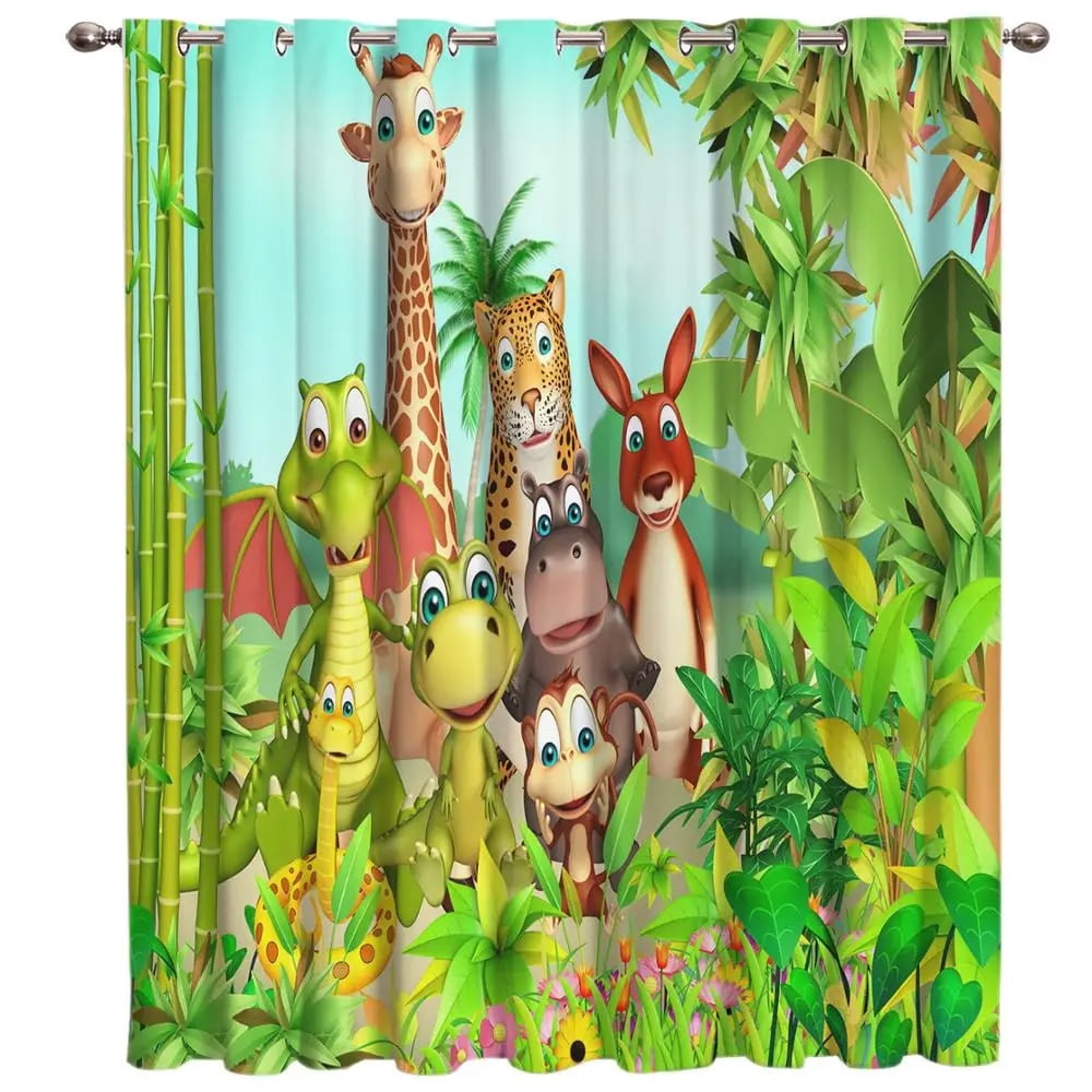 Bedroom Kitchen Curtain Cartoon Zoo Animals Collection Jungle Child ...