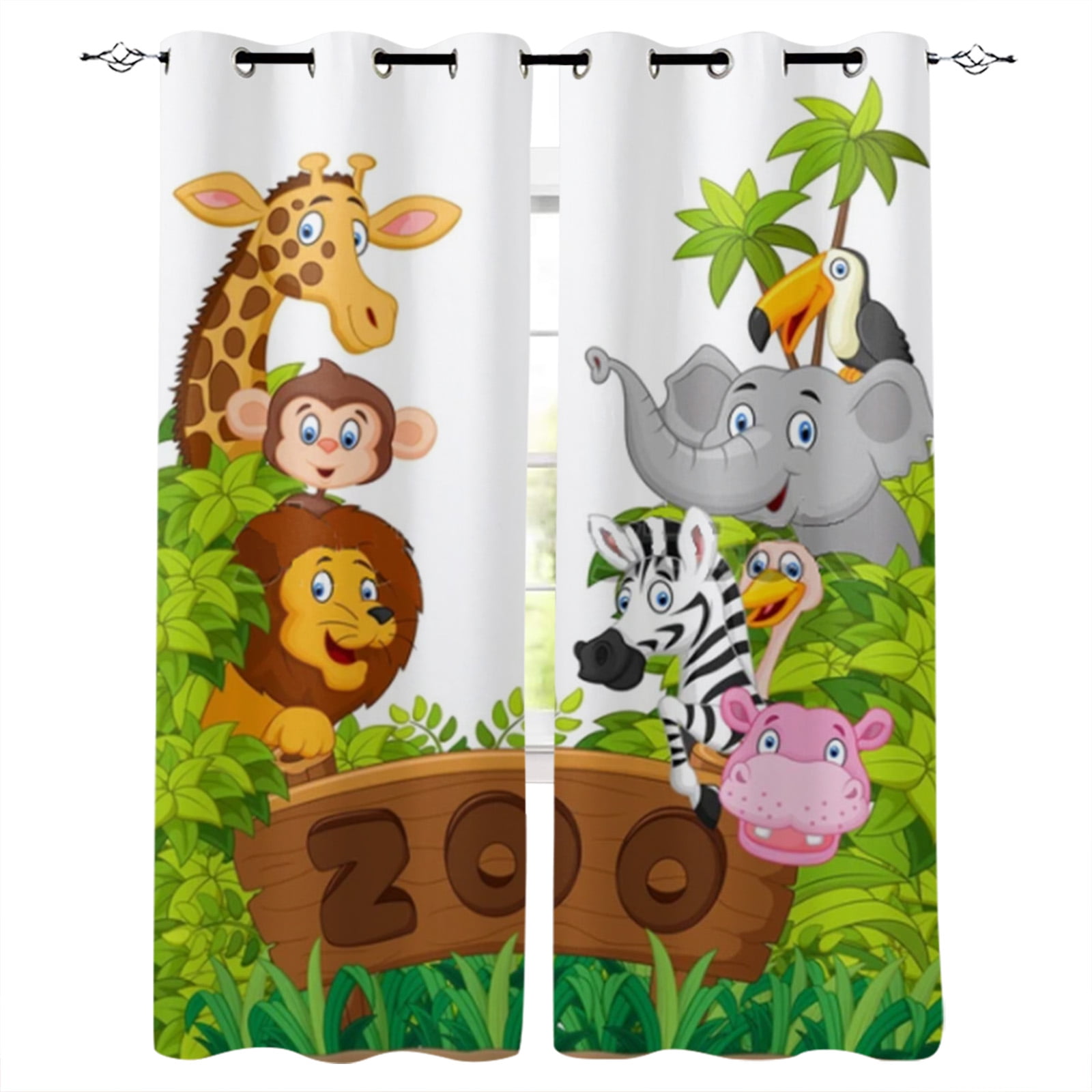 Bedroom Kitchen Curtain Cartoon Zoo Animals Collection Jungle Child ...