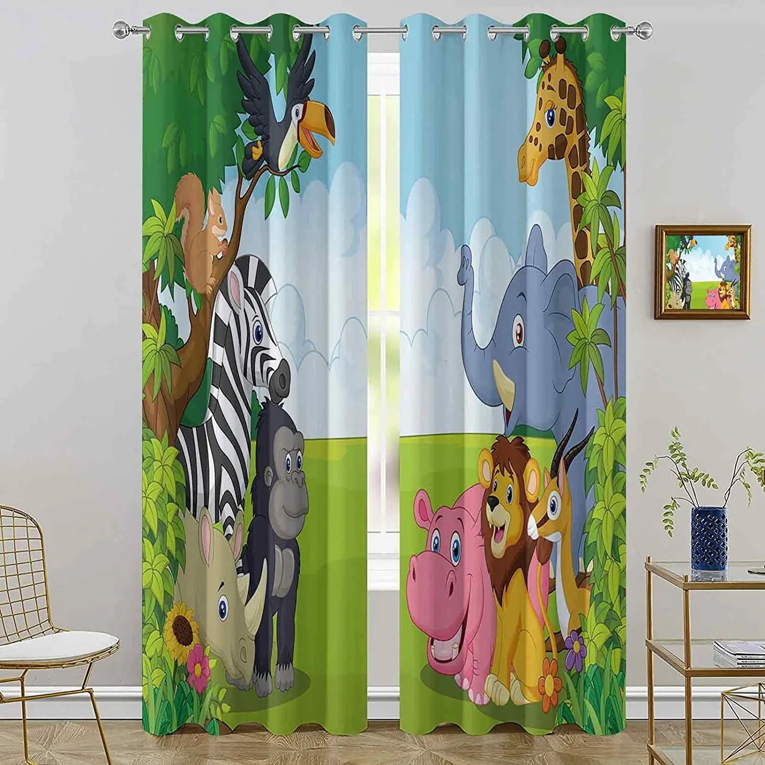Bedroom Kitchen Curtain Cartoon Zoo Animals Collection Jungle Child ...