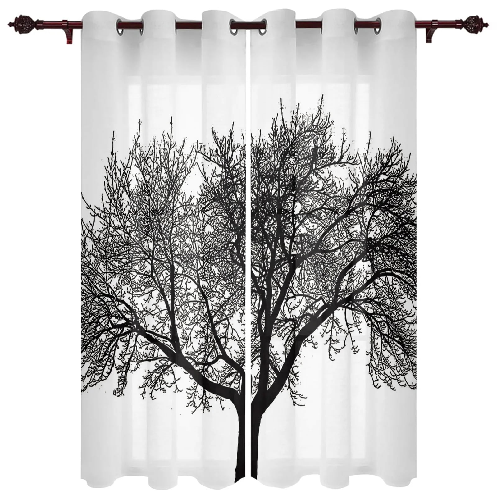 Bedroom Kitchen Curtains Gray Trees Landscape Curtain Living Room ...