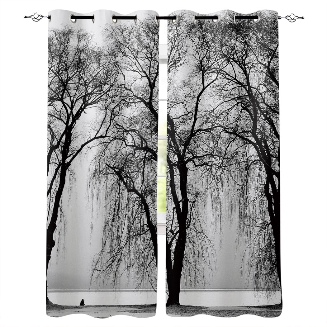 Bedroom Kitchen Curtains Gray Trees Landscape Curtain Living Room ...