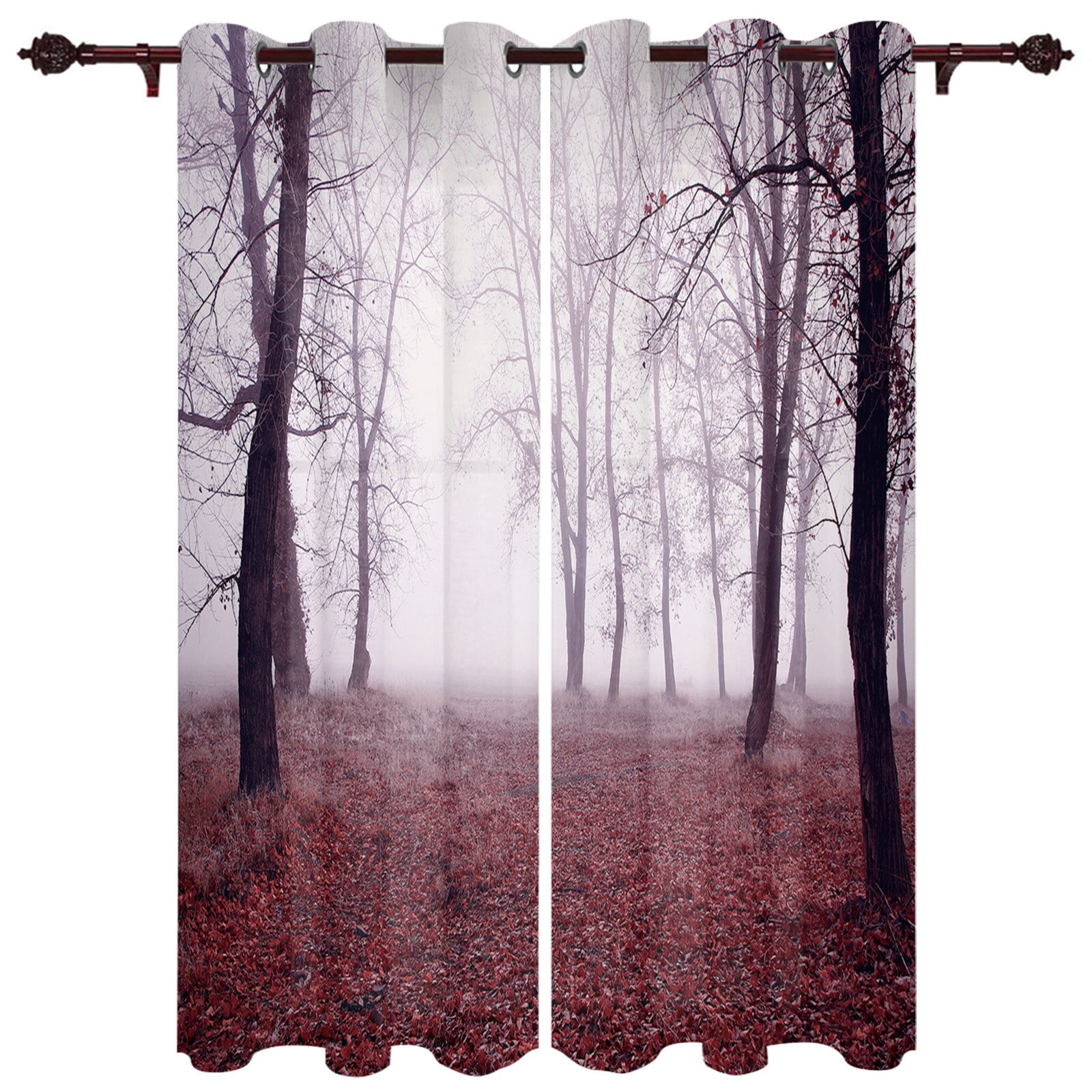 Bedroom Kitchen Curtains Gray Trees Landscape Curtain Living Room ...