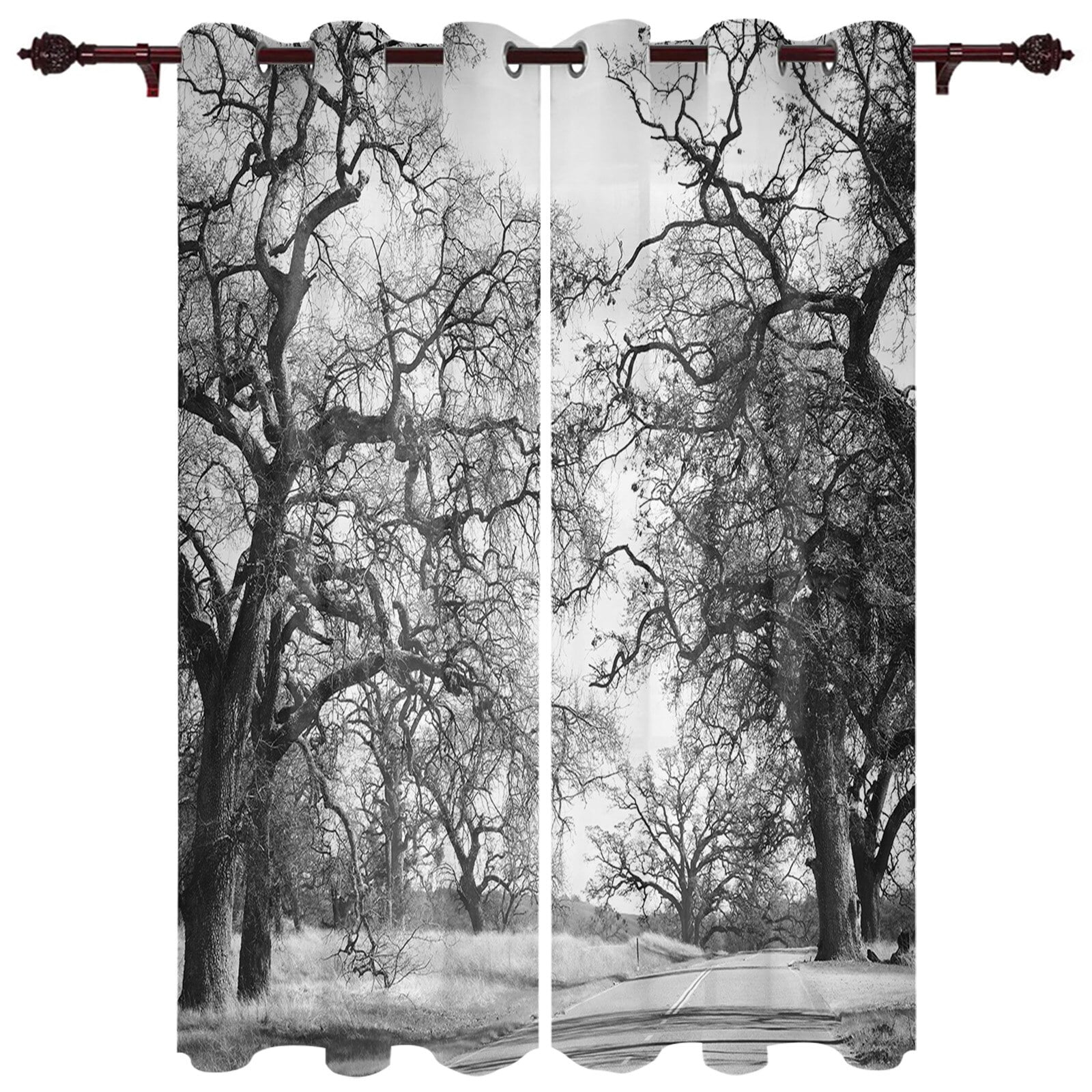 Bedroom Kitchen Curtains Gray Trees Landscape Curtain Living Room ...