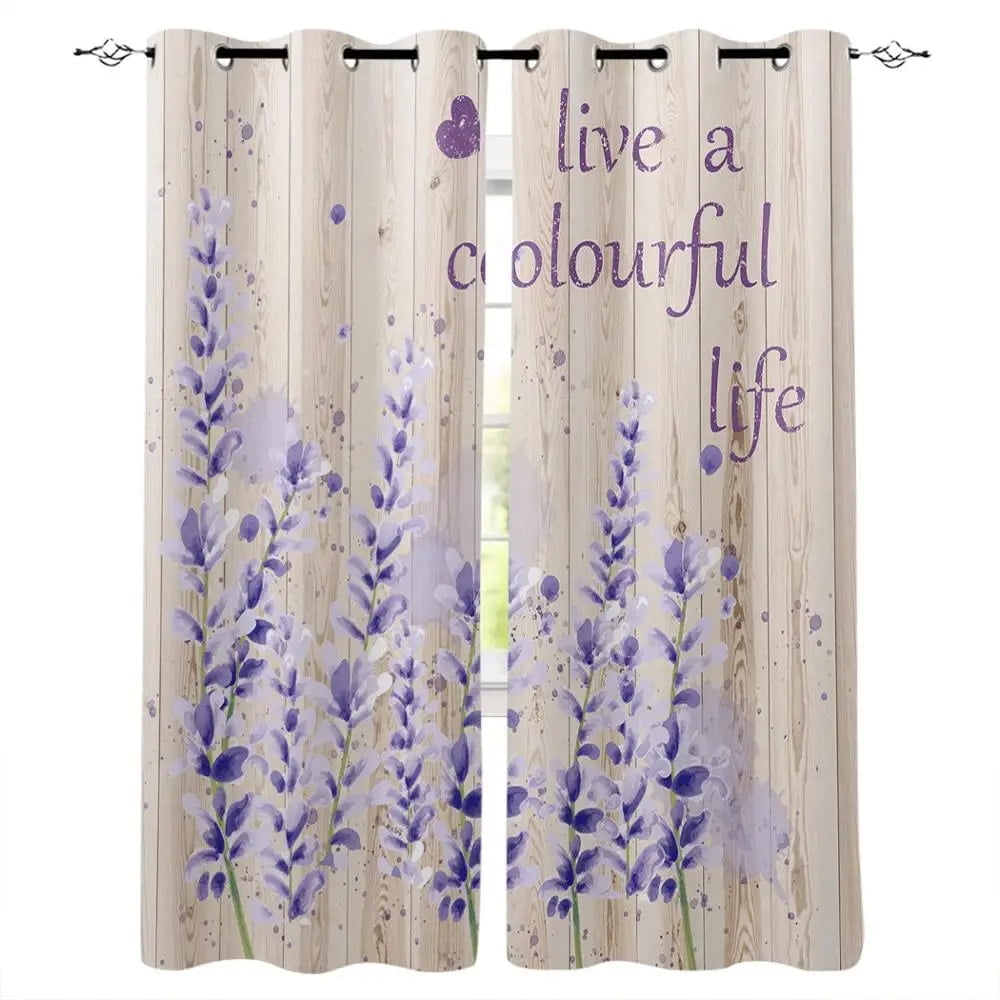 Bedroom Kitchen Curtains Lavender Plant Flowers Curtain Living Room ...