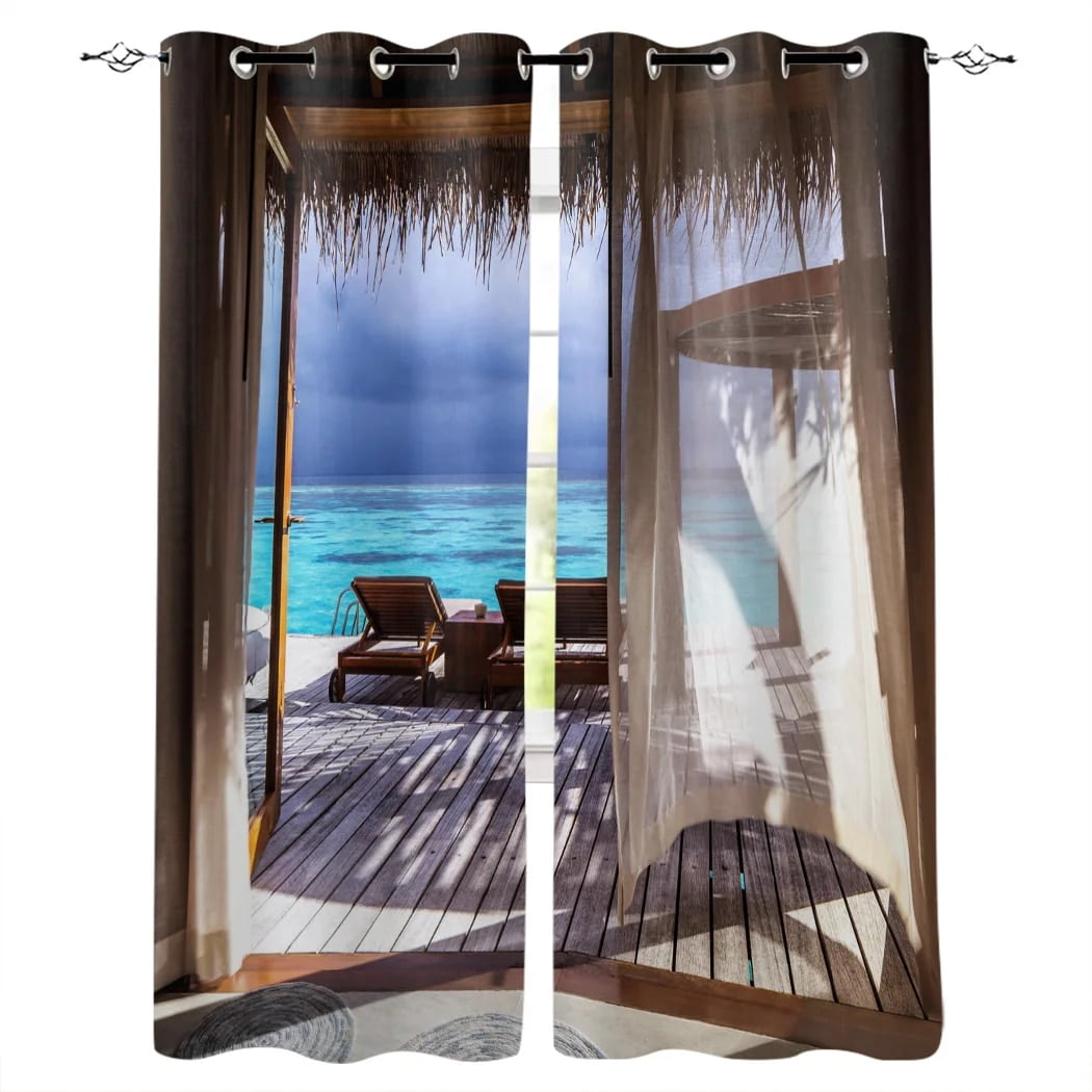 Bedroom Kitchen Curtains Sea House Terrace Curtain Living Room ration ...