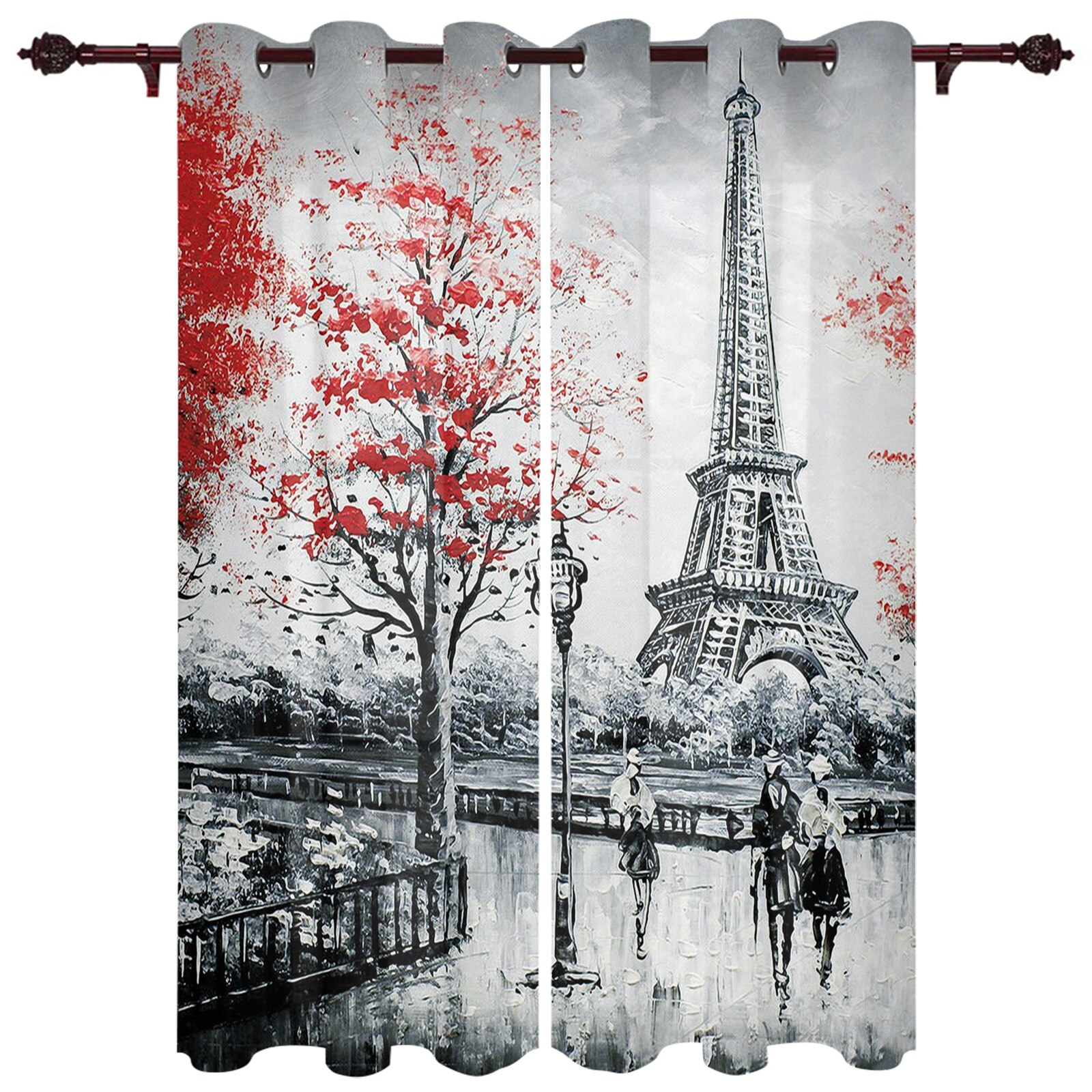 Bedroom Kitchen Luxury Curtains Red Maple Leaf Paris Tower Window ...