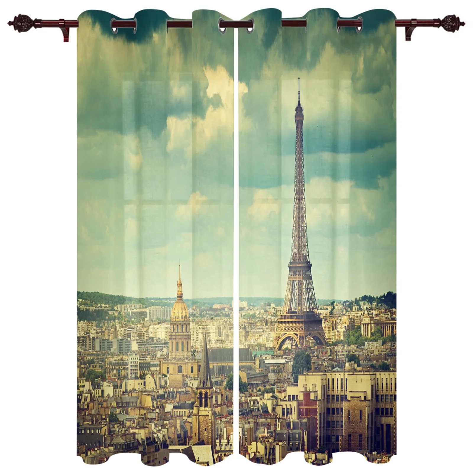 Bedroom Kitchen Luxury Curtains Red Maple Leaf Paris Tower Window ...