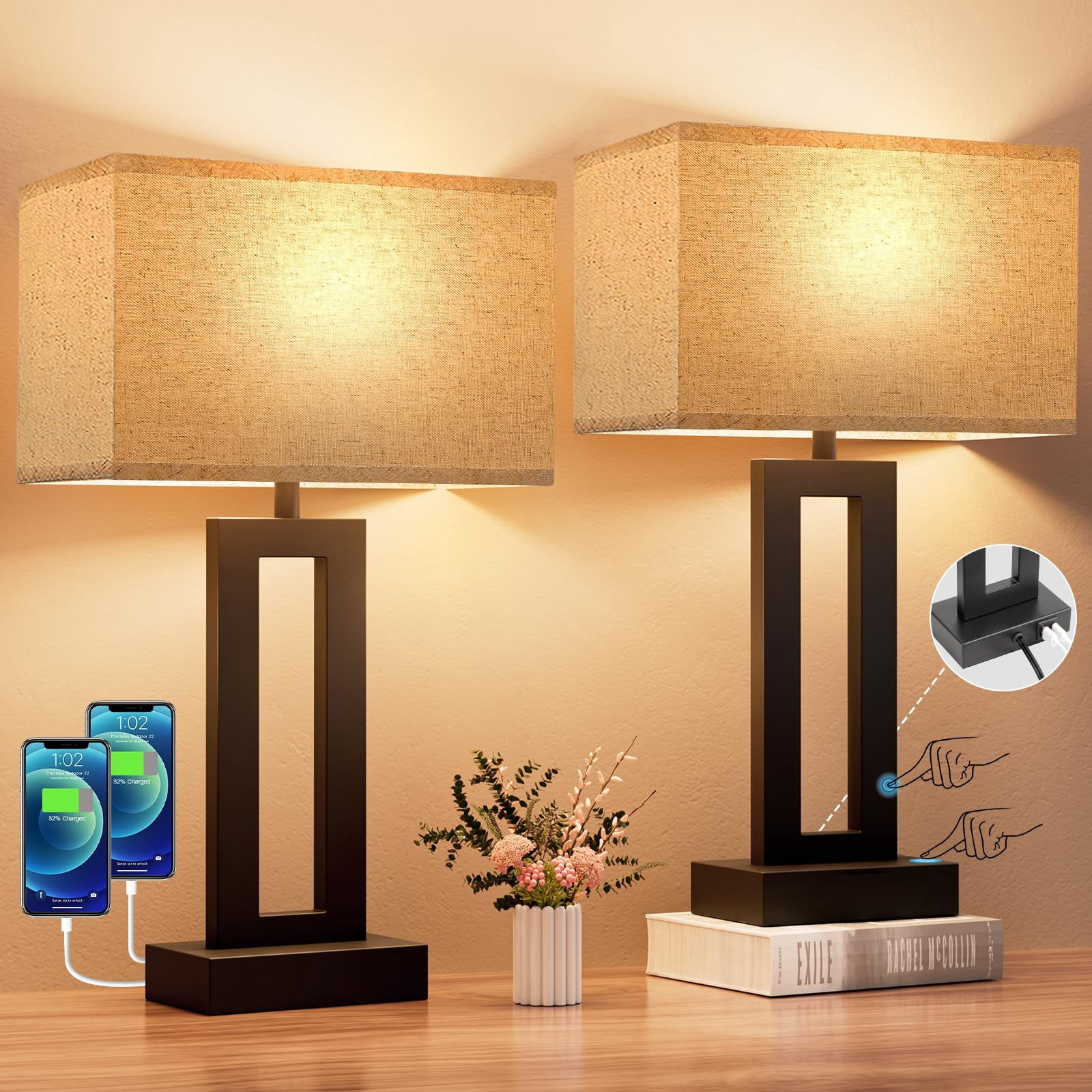 Bedroom Lamps For Night Stands - Touch Control 3 Way Dimmableb C+a ...